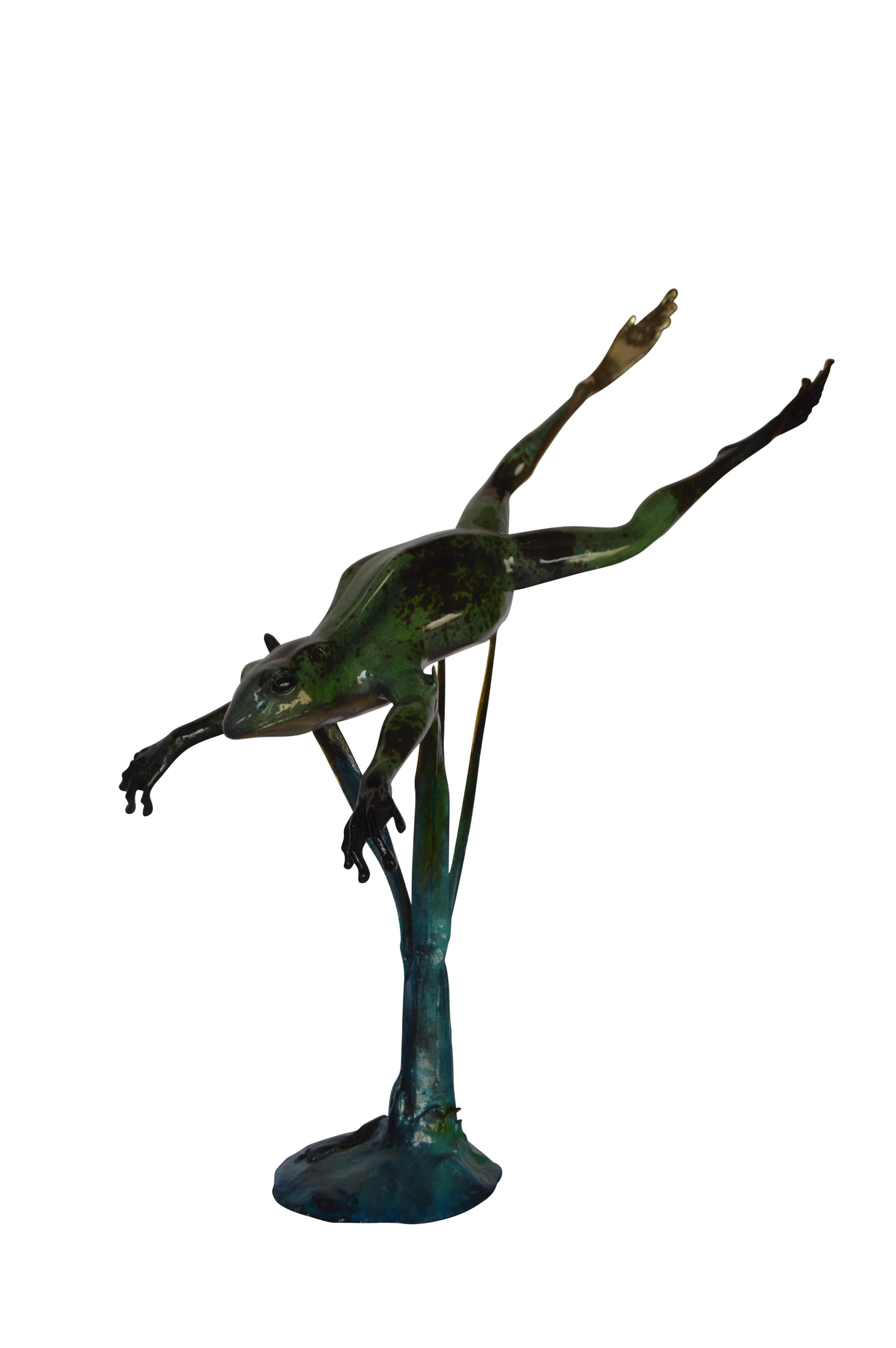 Millwood Pines Madeira Large Frog Jumping Down Bronze Statue on a ...