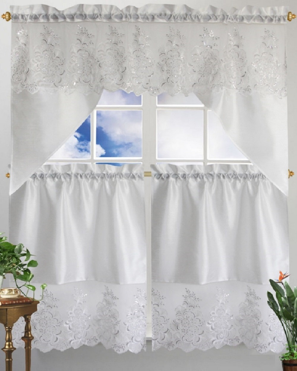 Winston Porter Melesia Floral Ruffled 60'' W Kitchen Curtain | Wayfair