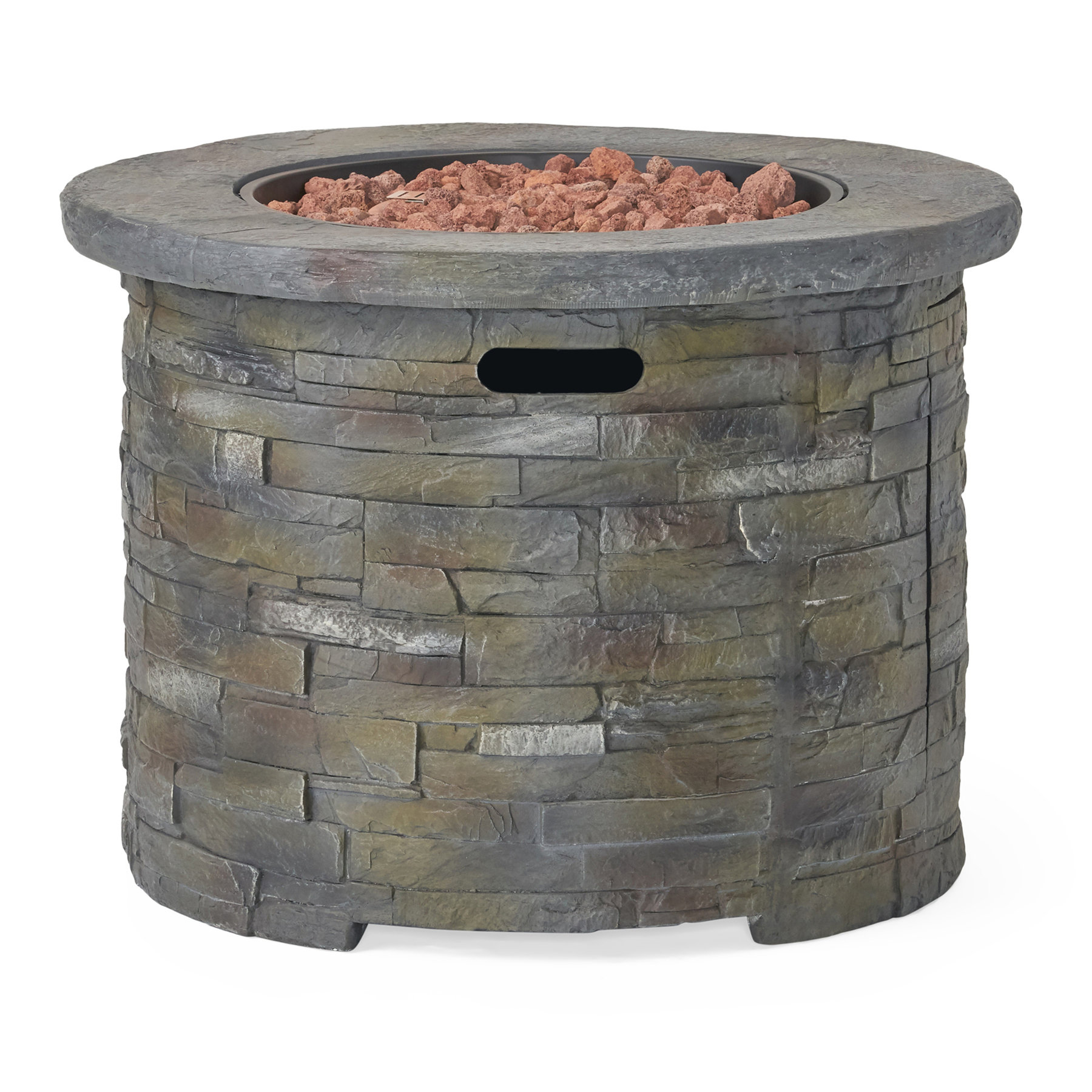 Loon Peak® Outdoor 35" Lightweight Concrete Round Propane Fire Pit ...
