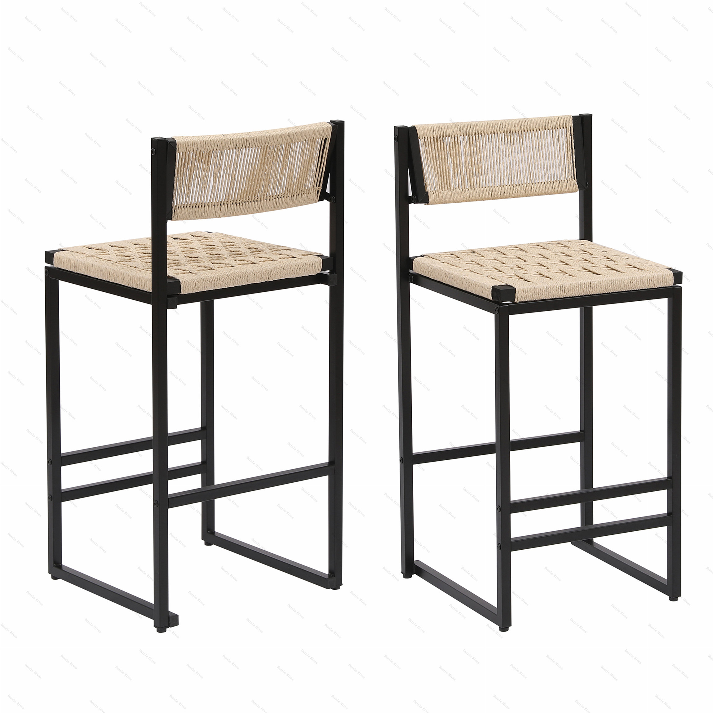 Ophelia & Co. Set of 2 Woven Bar Stools with Backrest Paper Rope Weave ...