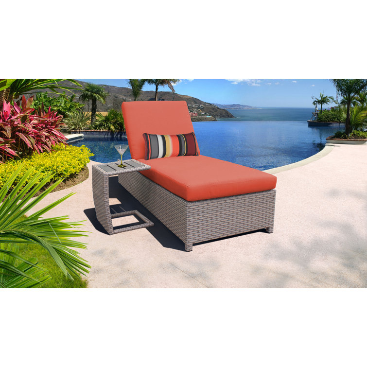 Beachcrest Home Ertha Outdoor Wicker Chaise Lounge with Table | Wayfair