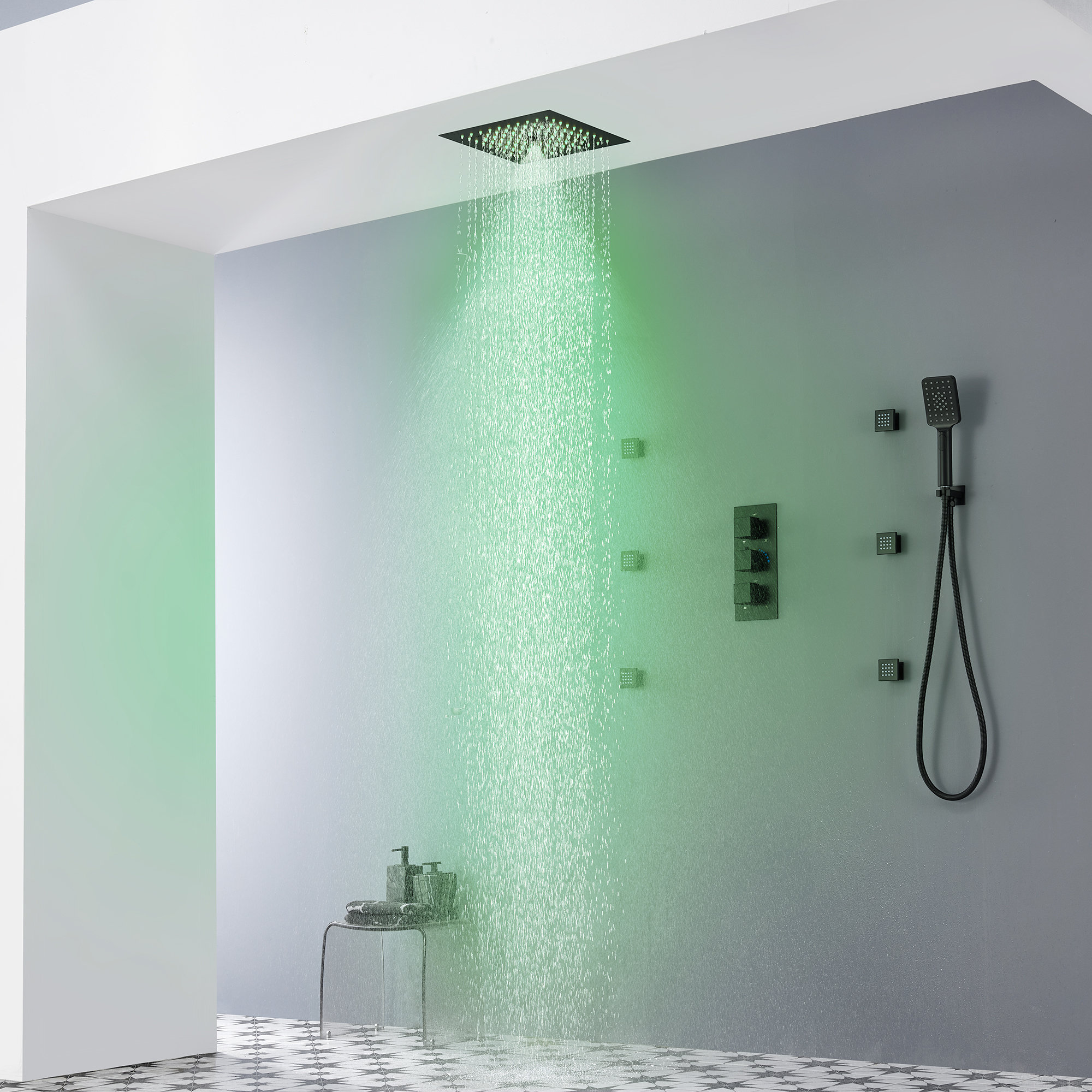 mondawe AquaRhapsody Flush Ceiling Mounted Luxury Shower System with 6 ...