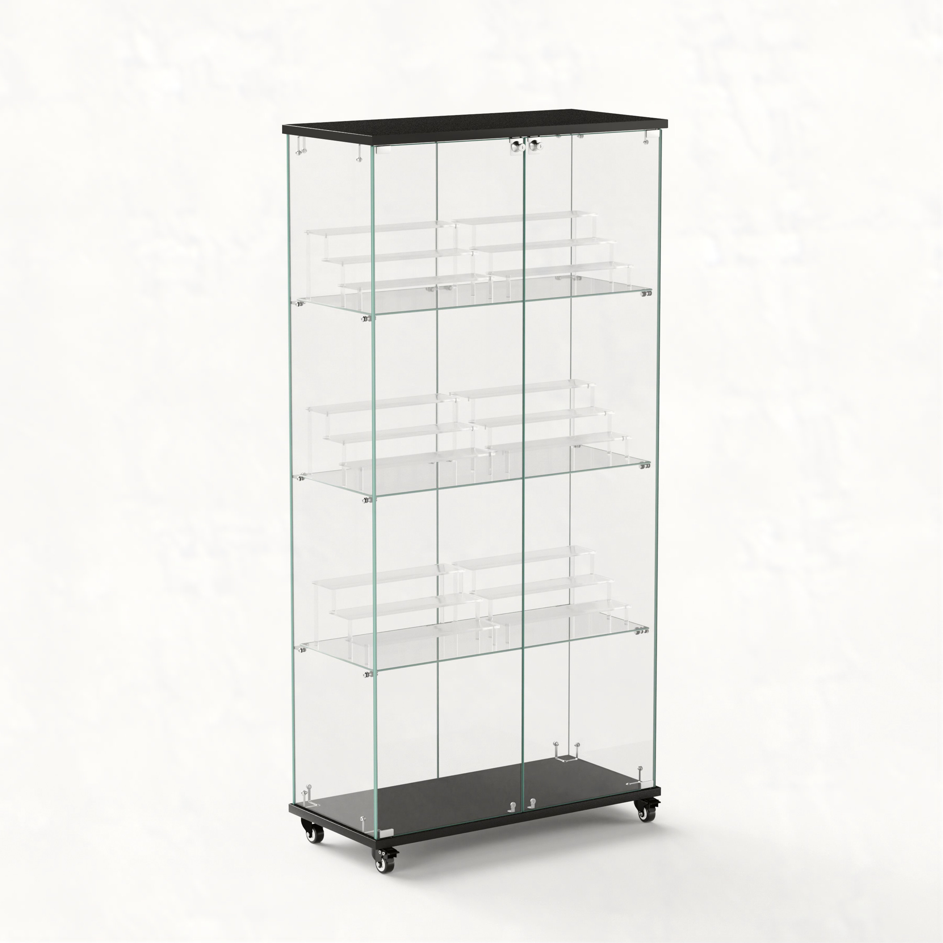 Jeltyprey 4 Tier Glass Display Cabinet, Double Door Glass Cabinet with ...