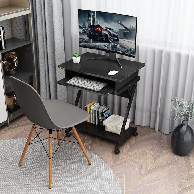 Ebern Designs 2 Tiers Rolling Computer Desk with Keyboard Tray and ...
