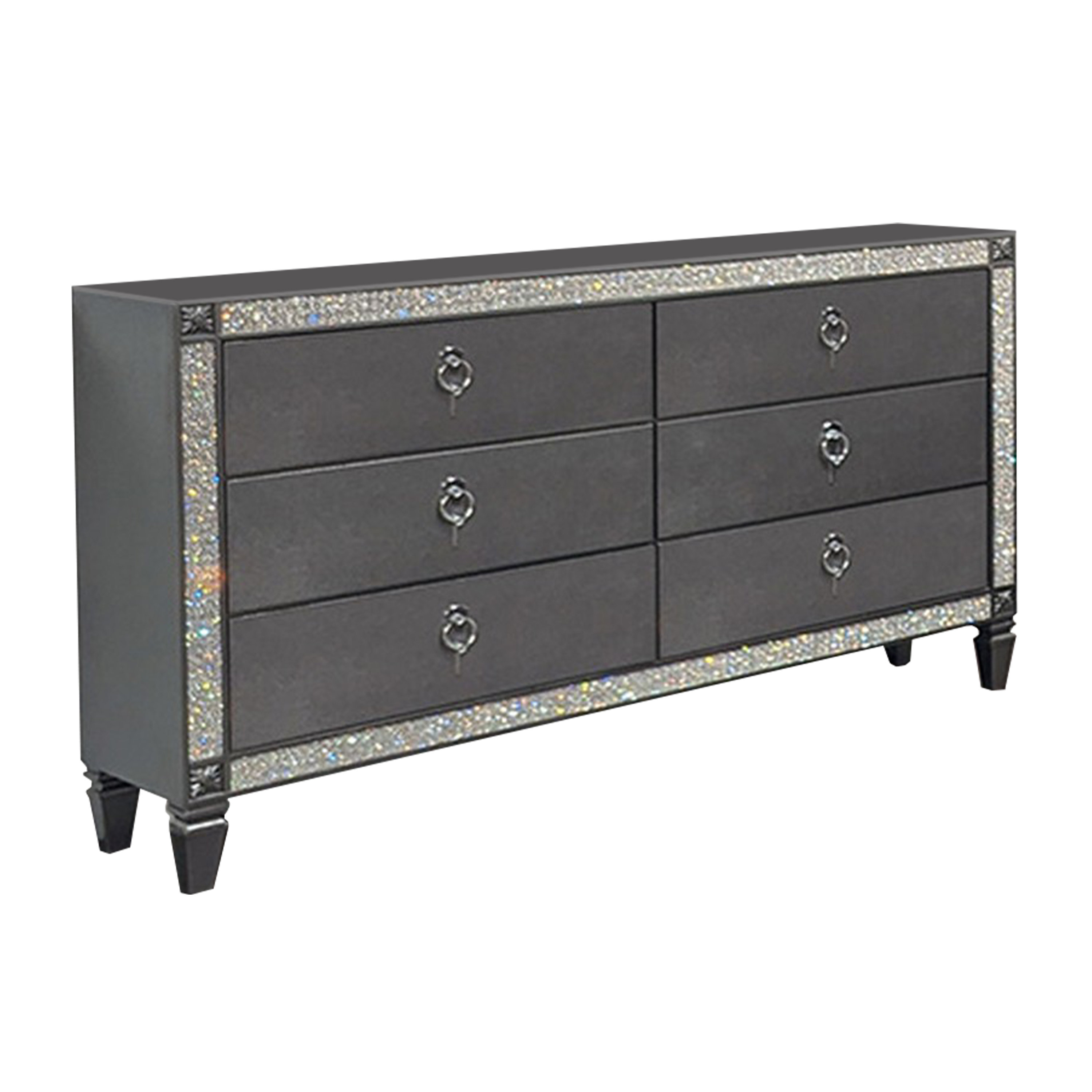 Benjara Laine Wide Dresser, 6 Drawers, Trim, Gray Solid Wood | Wayfair