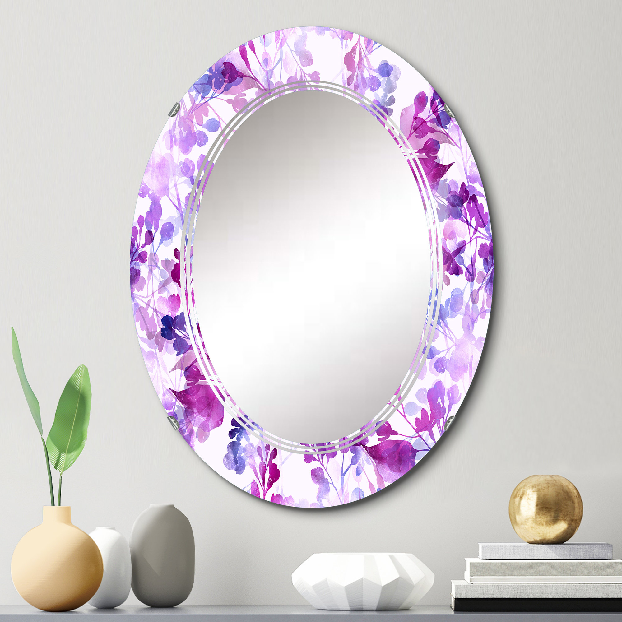 East Urban Home Branches Limbs Lilac - Patterned Wall Mirror Oval ...