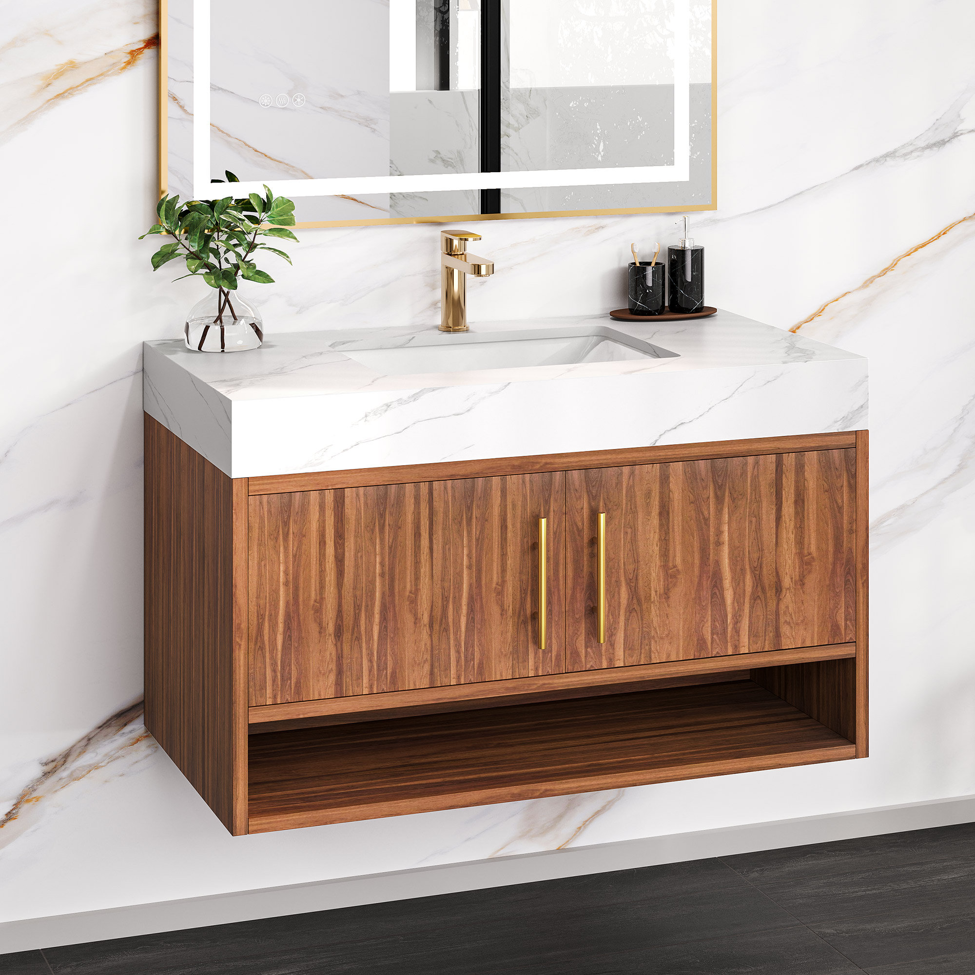 Wade Logan Braxon Wall Mounted Single Bathroom Vanity With Stone Top