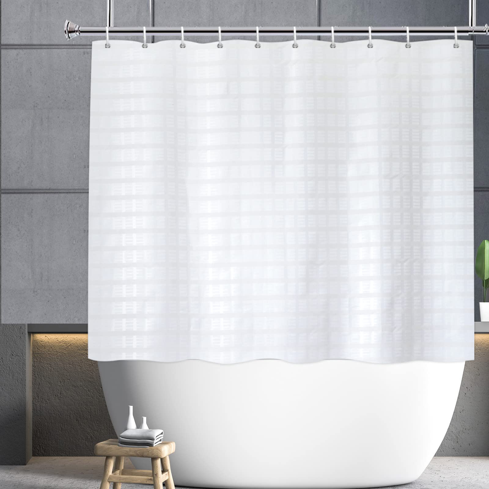 Latitude Run® White Textured Short Shower Curtain With Plastic Hooks ...
