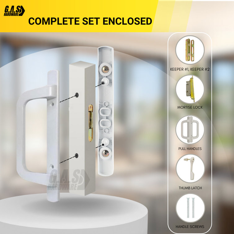 G.A.S. Hardware White PGT Sliding Patio Door Handle Set Bundle Kit ...