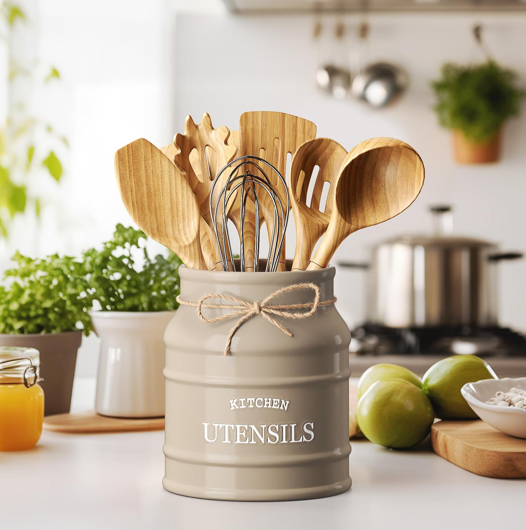 One Allium Way® Ceramic Farmhouse Utensil Holder For Kitchen Counter ...