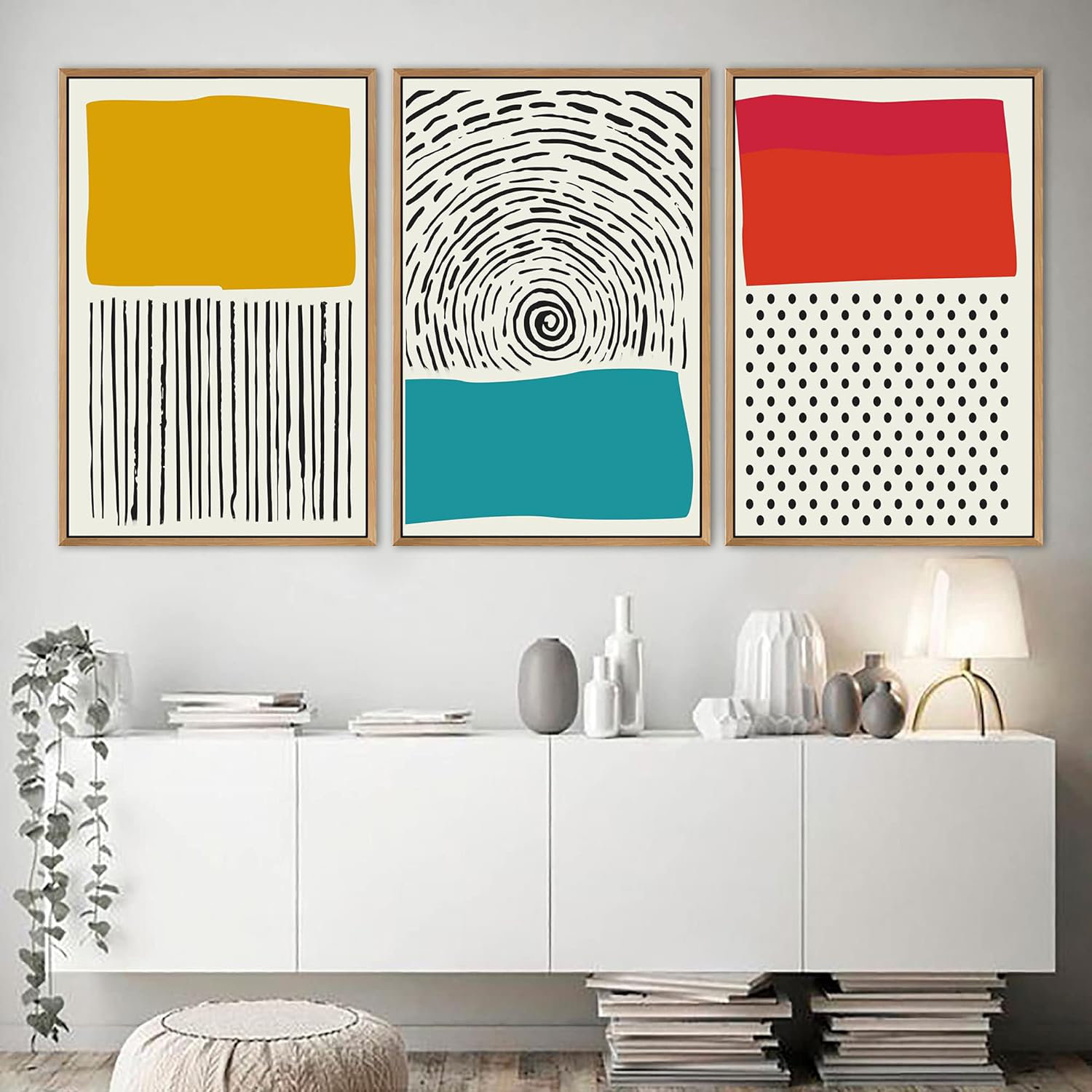 IDEA4WALL Abstract Vibrant Color Blocks Line Art With Yellow And Red ...