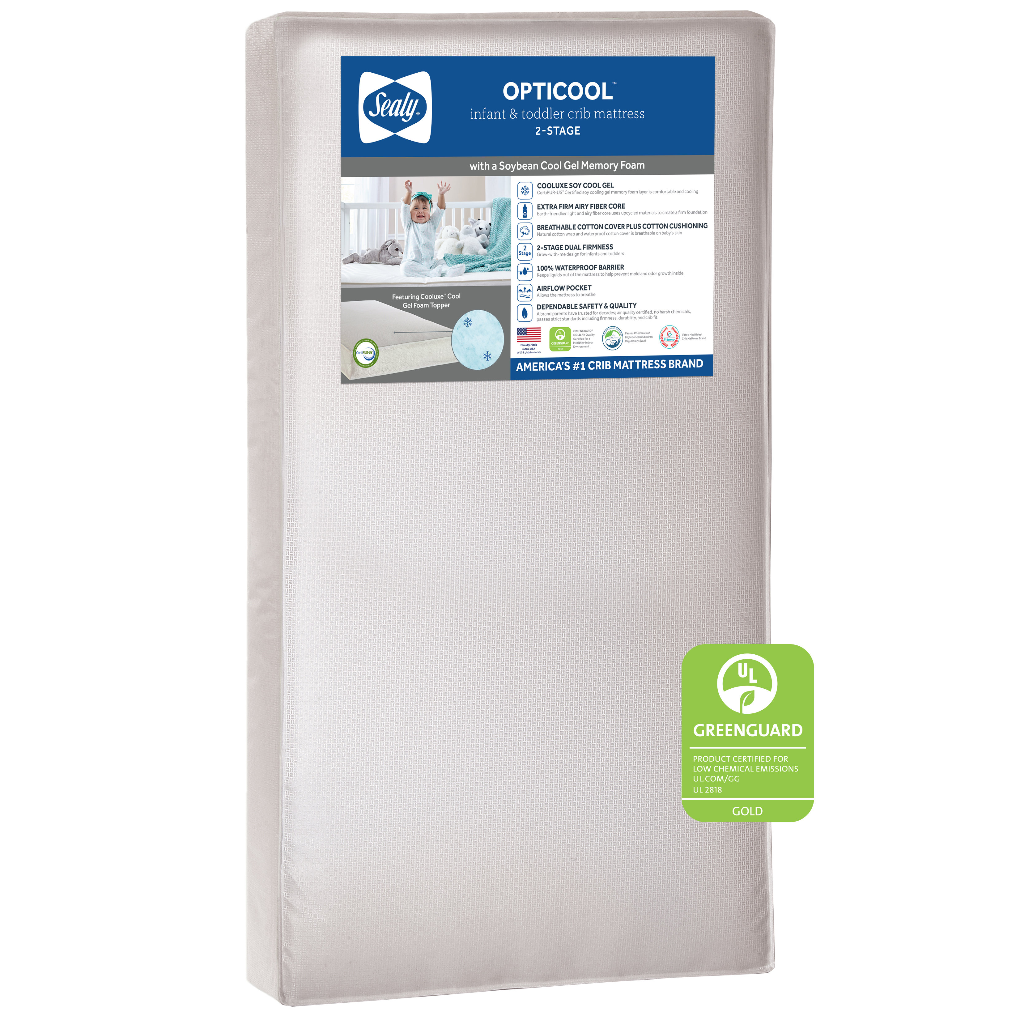 Sealy Baby OptiCool Breathable 2 Stage Crib Mattress & Toddler Mattress ...