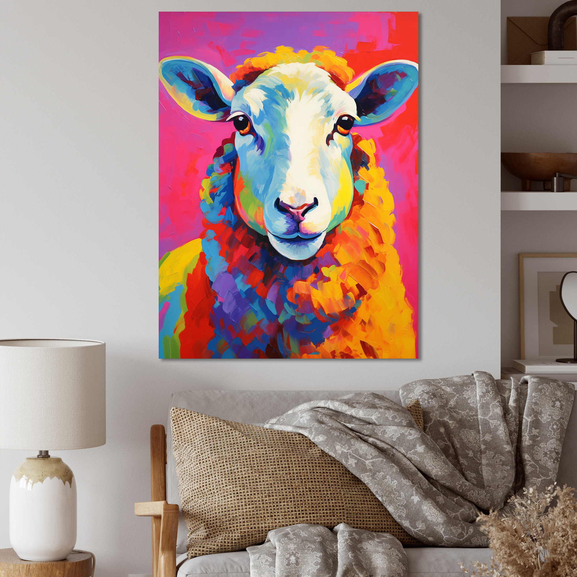 Rosalind Wheeler Colorful Sheep Fauvism - Animals Wall Art Living Room ...
