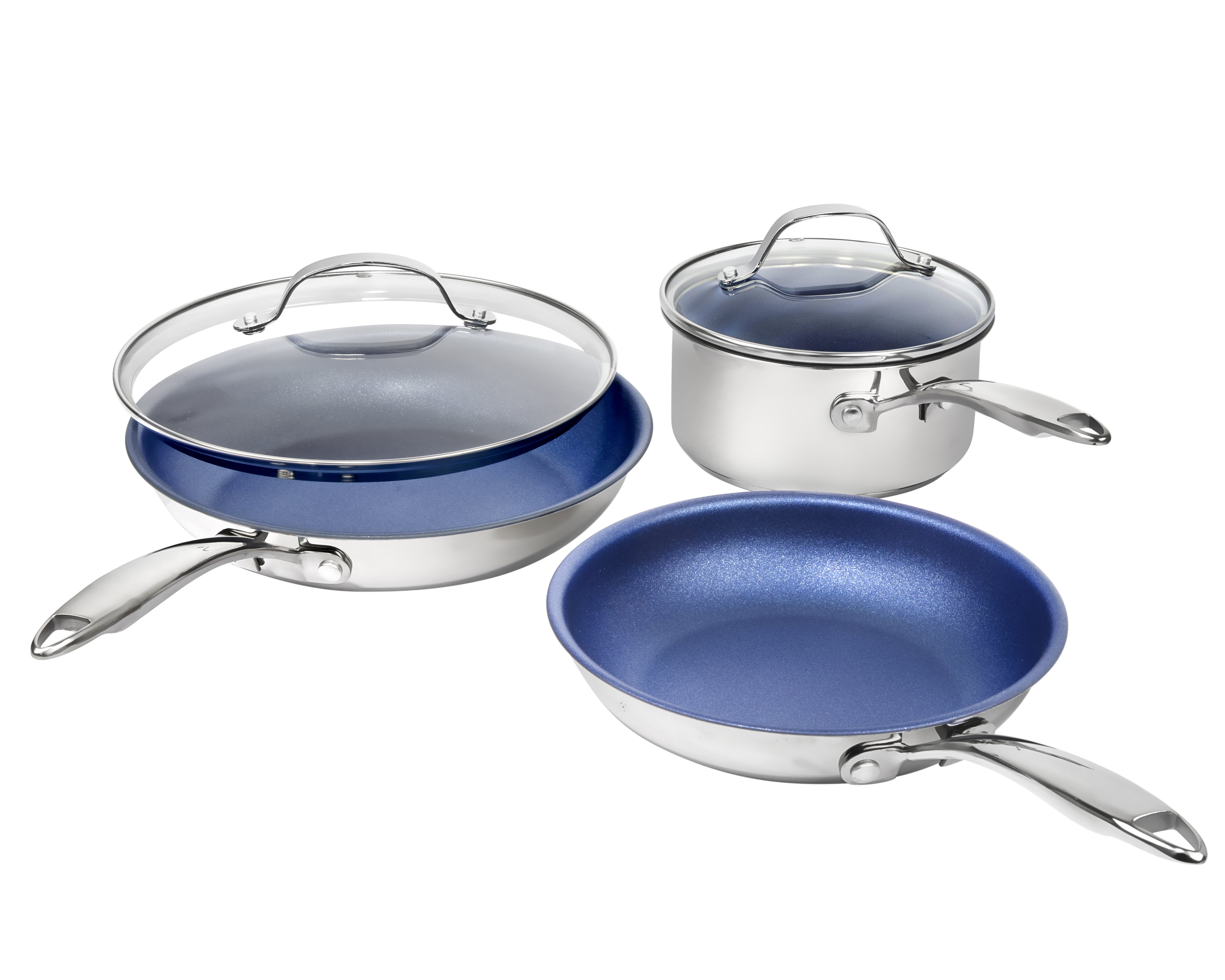 Granitestone Blue Stainless Steel 5 Piece Nonstick Cookware Set, Oven ...
