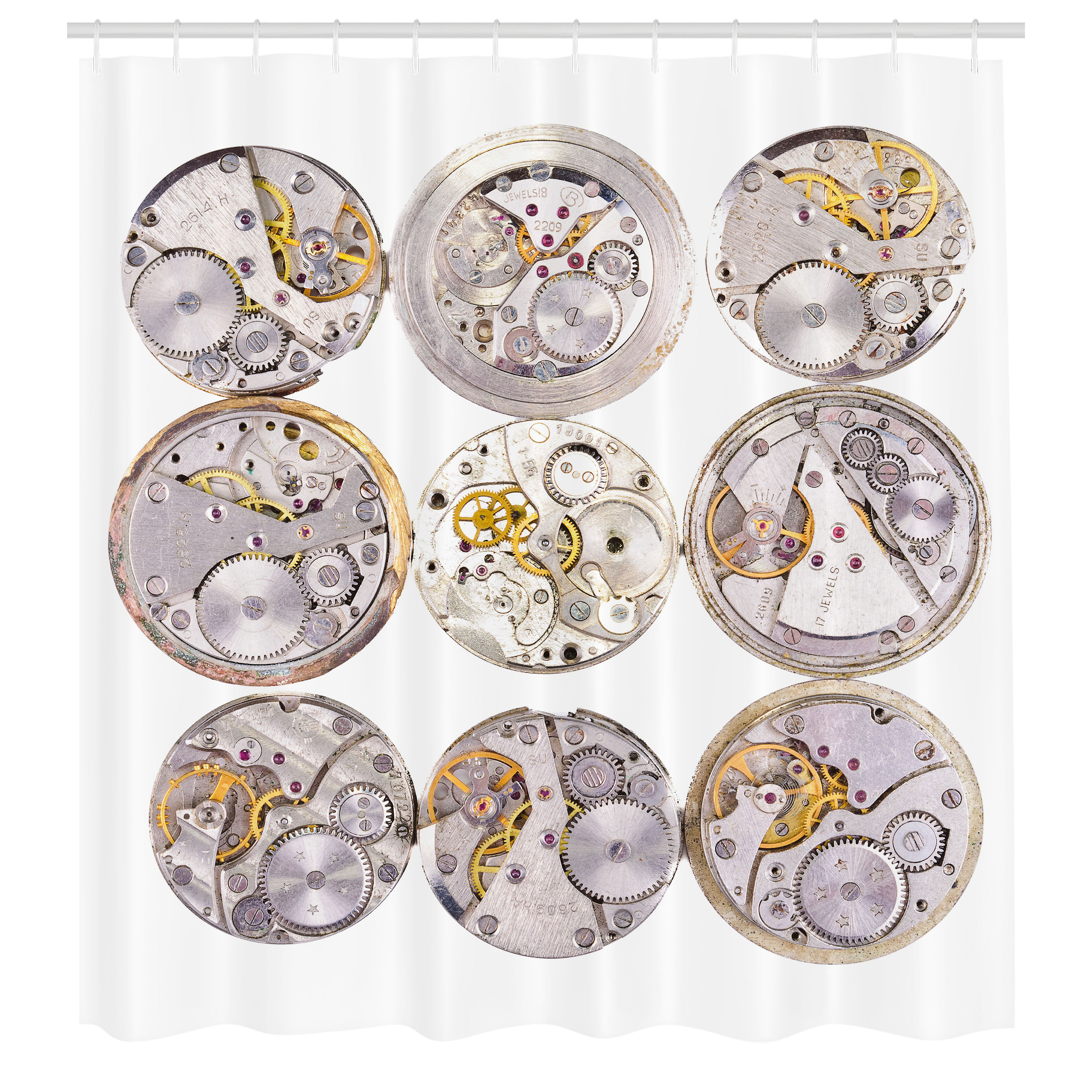 East Urban Home Retro Shower Curtain Technical Theme Clock Grey Yellow ...