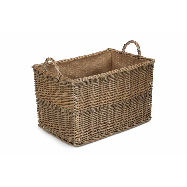 Highland Dunes Large Rectangular Hessian Lined Wicker Storage Basket ...
