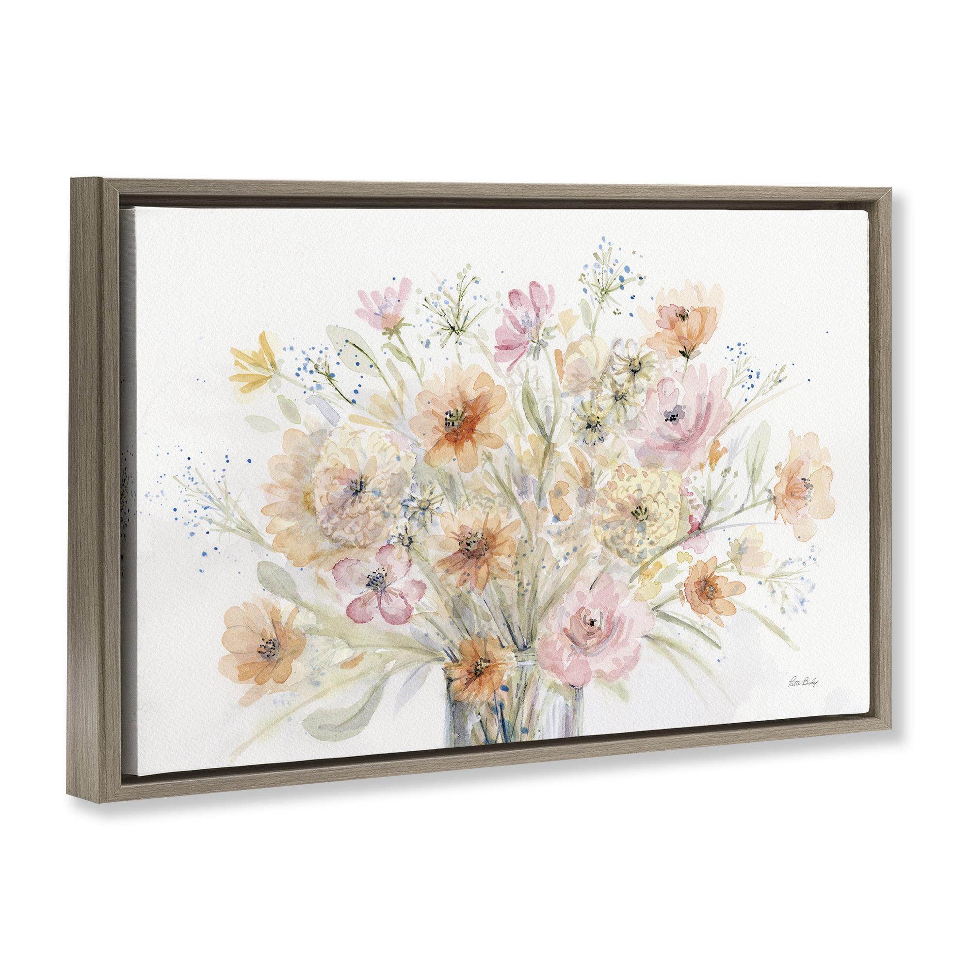 Winston Porter Blush Pink Bouquet Black Framed Floater Canvas by Patti ...