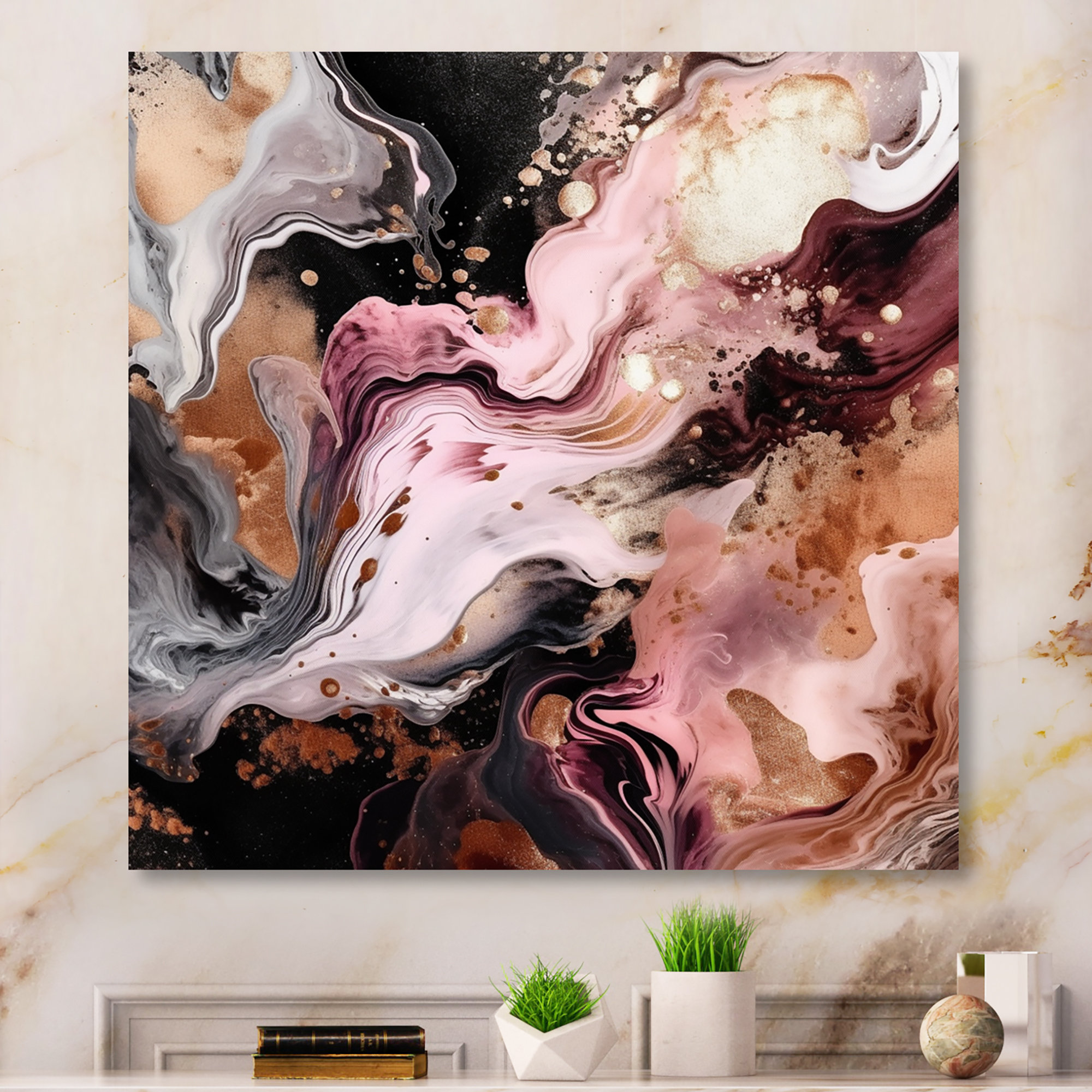 Wade Logan Pink Black Chromatic Agate I - Abstract Canvas Wall Art ...
