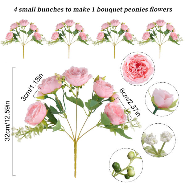 Bungalow Rose Artificial Peonies Silk Flowers, Faux Peony Bouquet 4 ...
