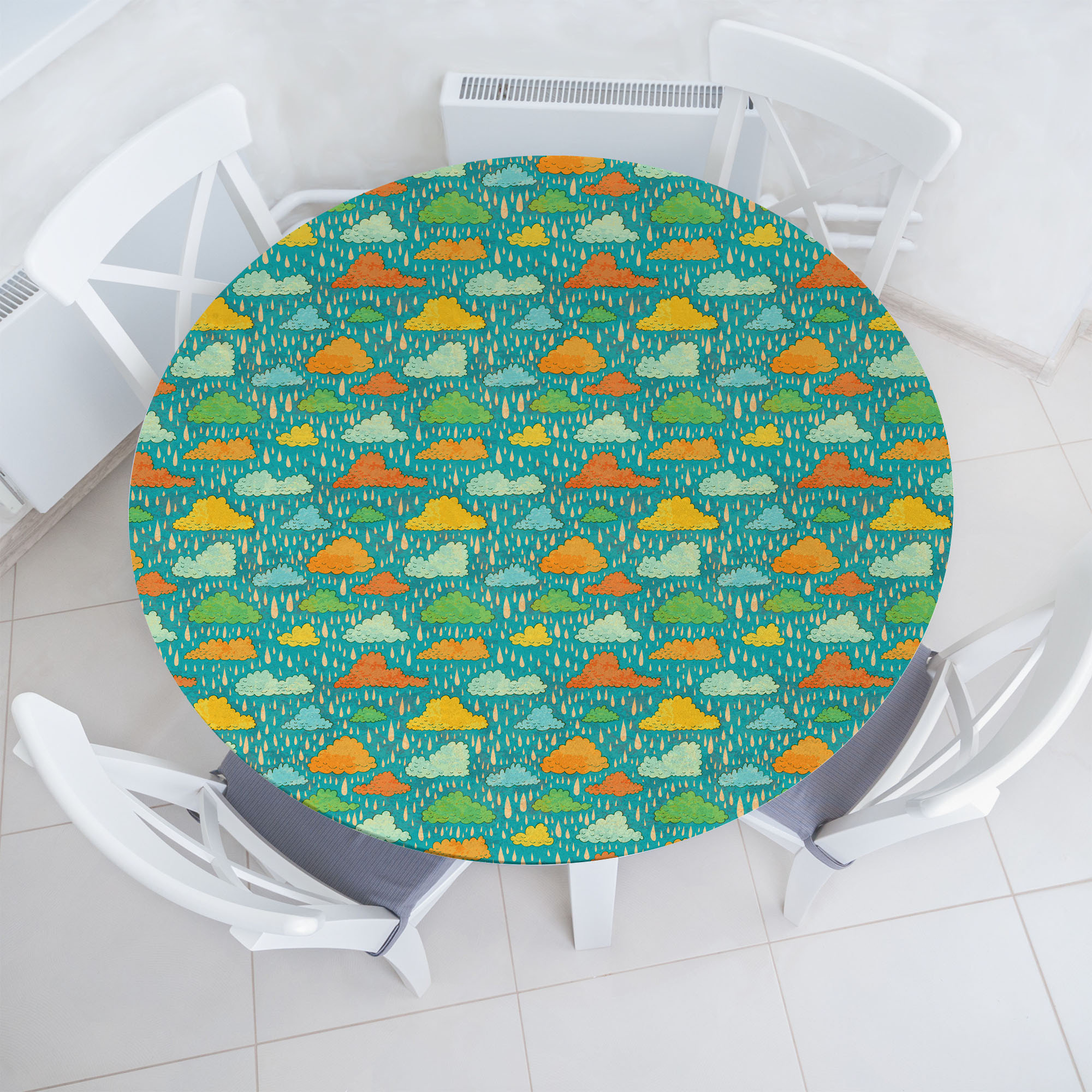Bungalow Rose Cartoon Fitted Round Tablecloth Multicolor | Wayfair