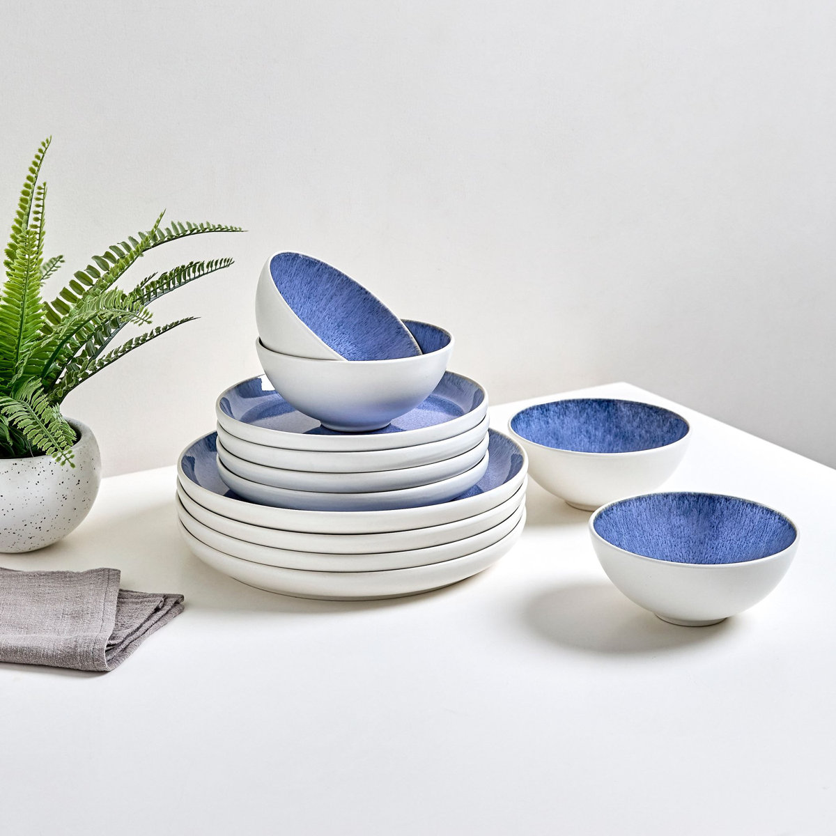 Sango Cove Blue Stoneware Dinnerware Set - Service For 4, Plate & Bowl ...