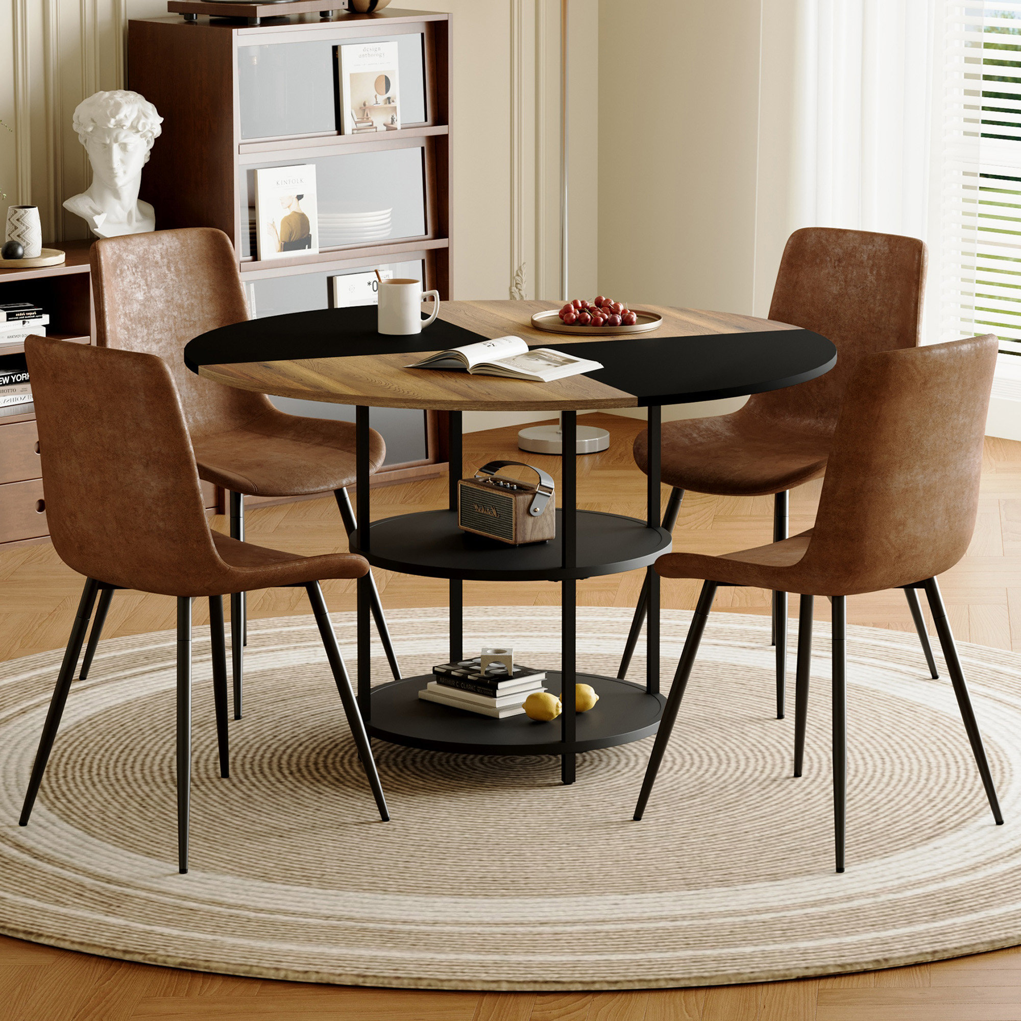 George Oliver Table And Chair Set.A 47.3-Inch Diameter Modern Spliced ...