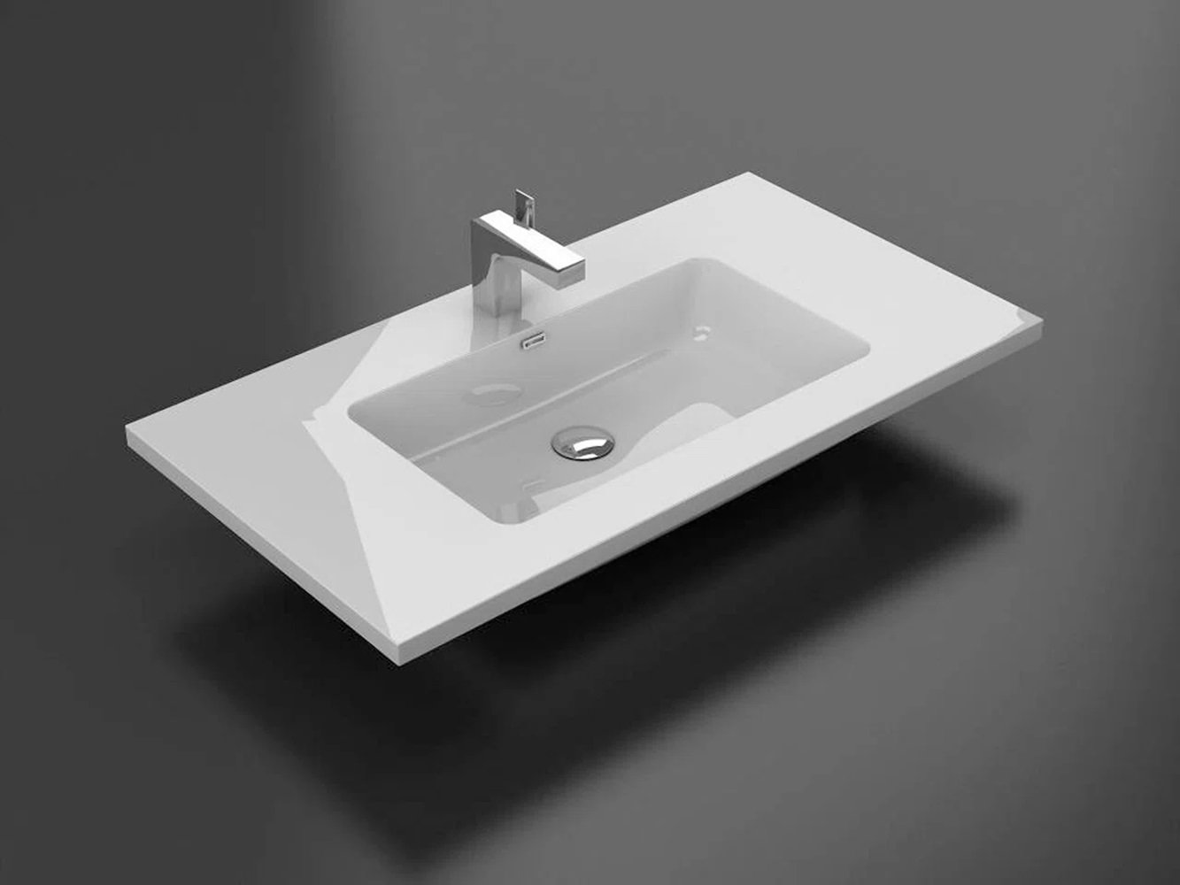 Alma 19'' Chrome Polymarble Rectangular Bathroom Sink with Overflow ...