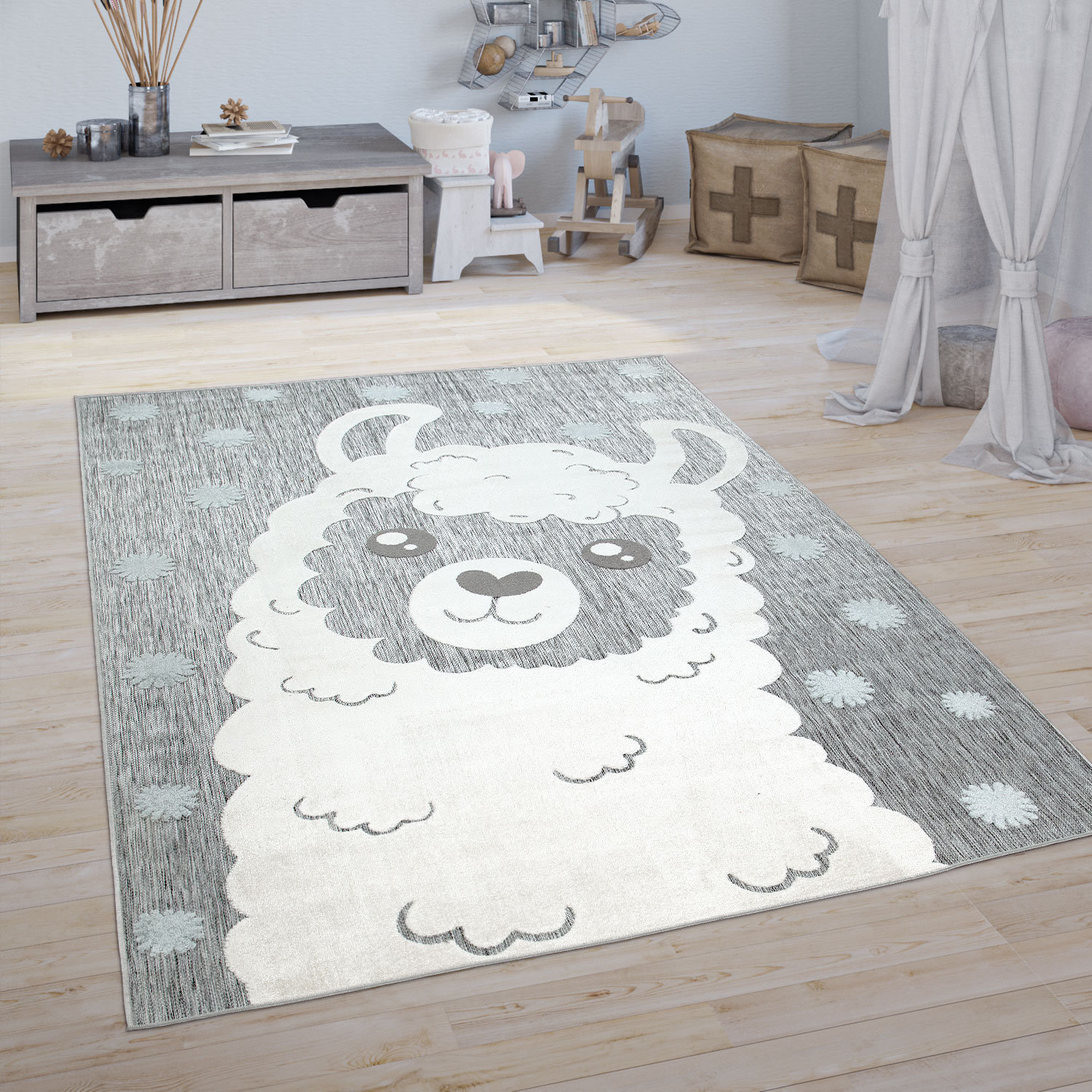Harper Orchard Animal Kids Rug With Cute Llama Motif Children High Low ...