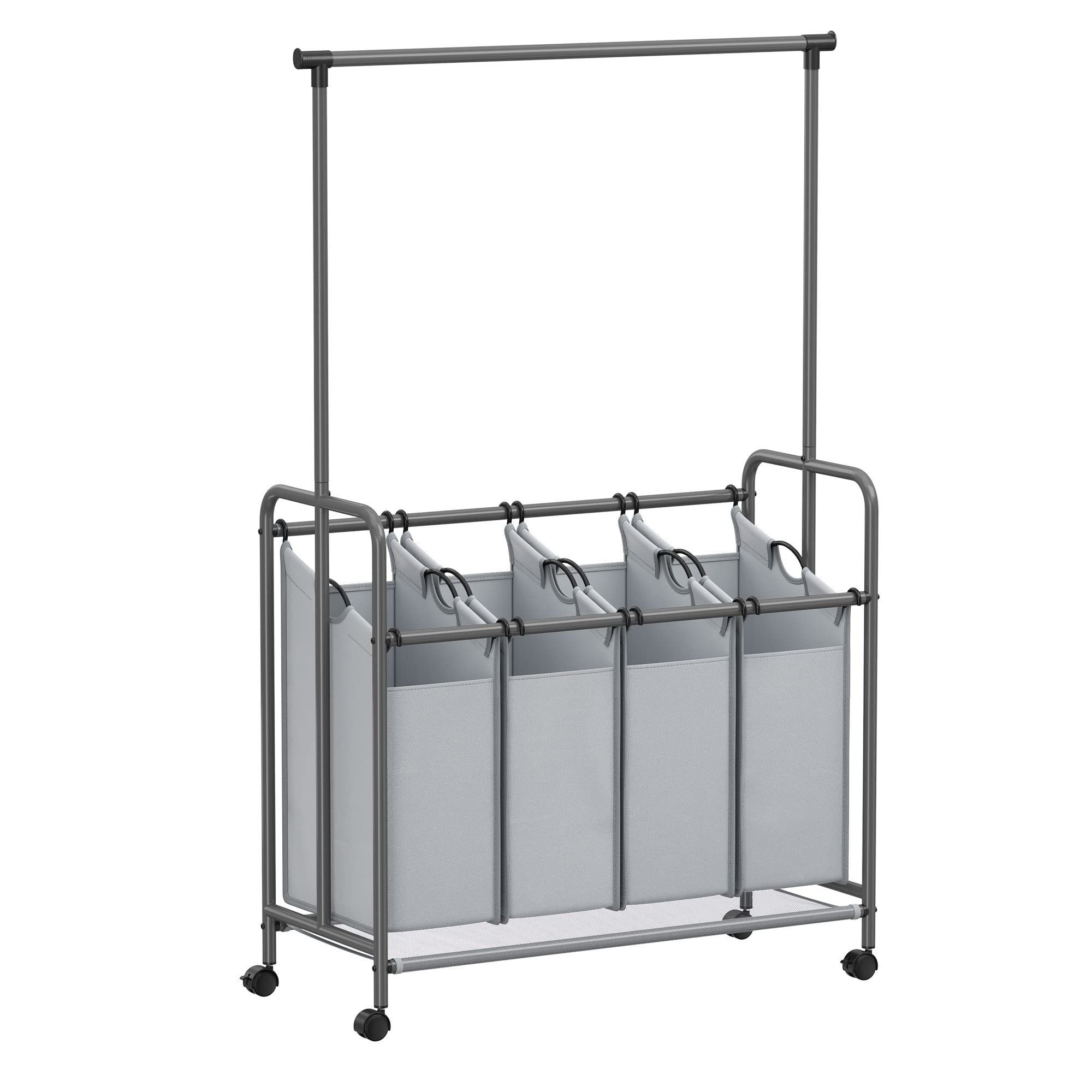 Fish hunter 4-Section Laundry Sorter, Rolling Laundry Cart With Hanging ...