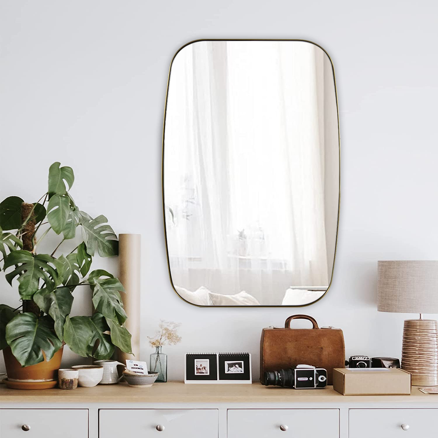 XINGRUISI Modern Bathroom Mirror,HD Glass & Stainless Steel Frame,Hangs Horizontal Or Vertical ...