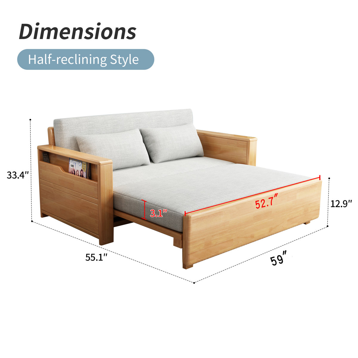 Latitude Run® 59"queen Convertible Sofa Sleeper With Storage,grey ...