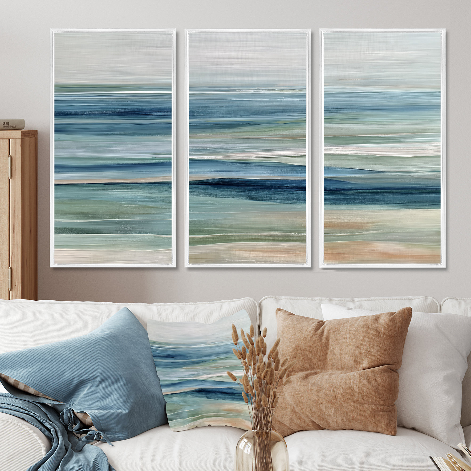 East Urban Home Blue Green Parallel Beach Of Abstract Coastal Landscape ...