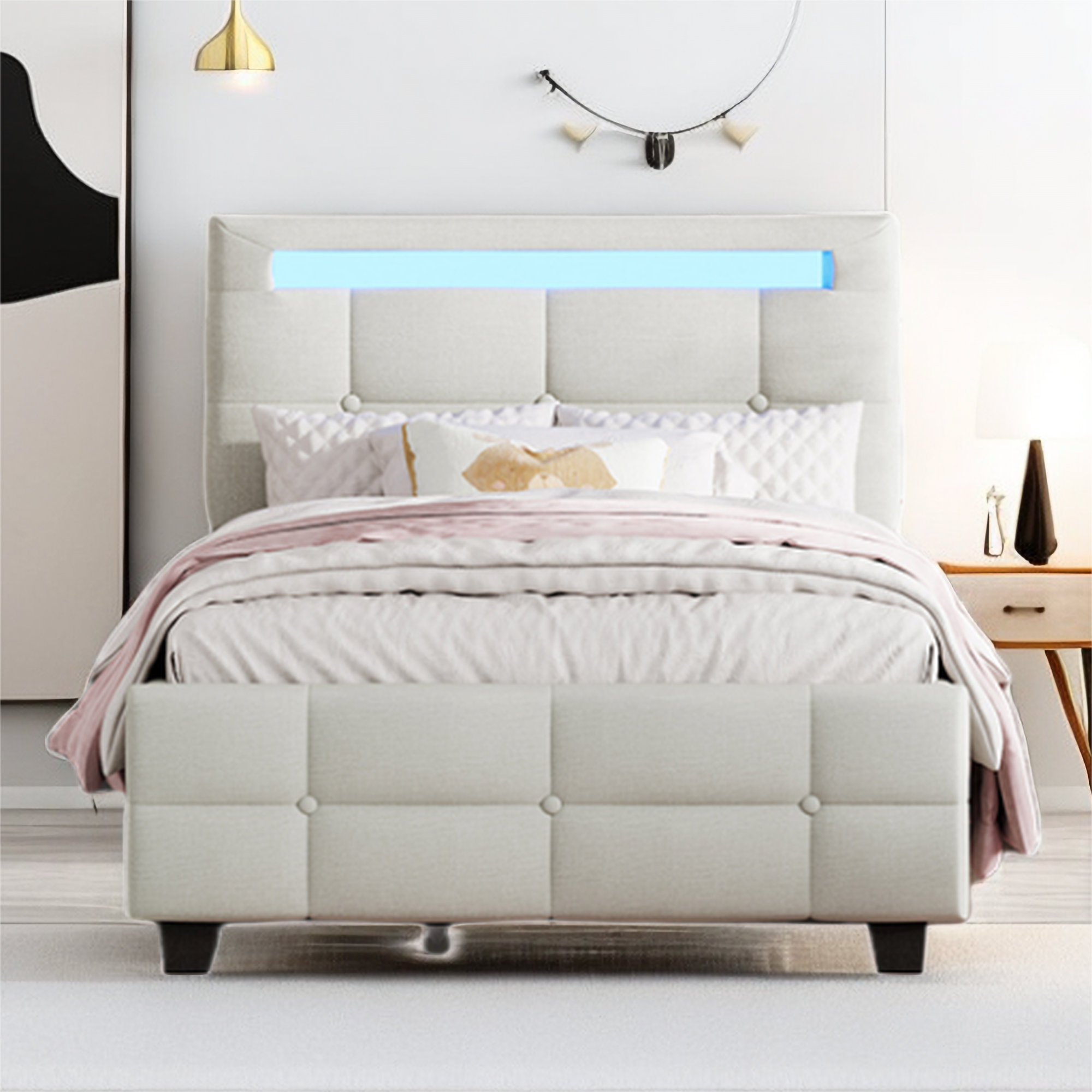 Ivy Bronx Upholstered Platform Bed With LED Light And 2 Drawers | Wayfair