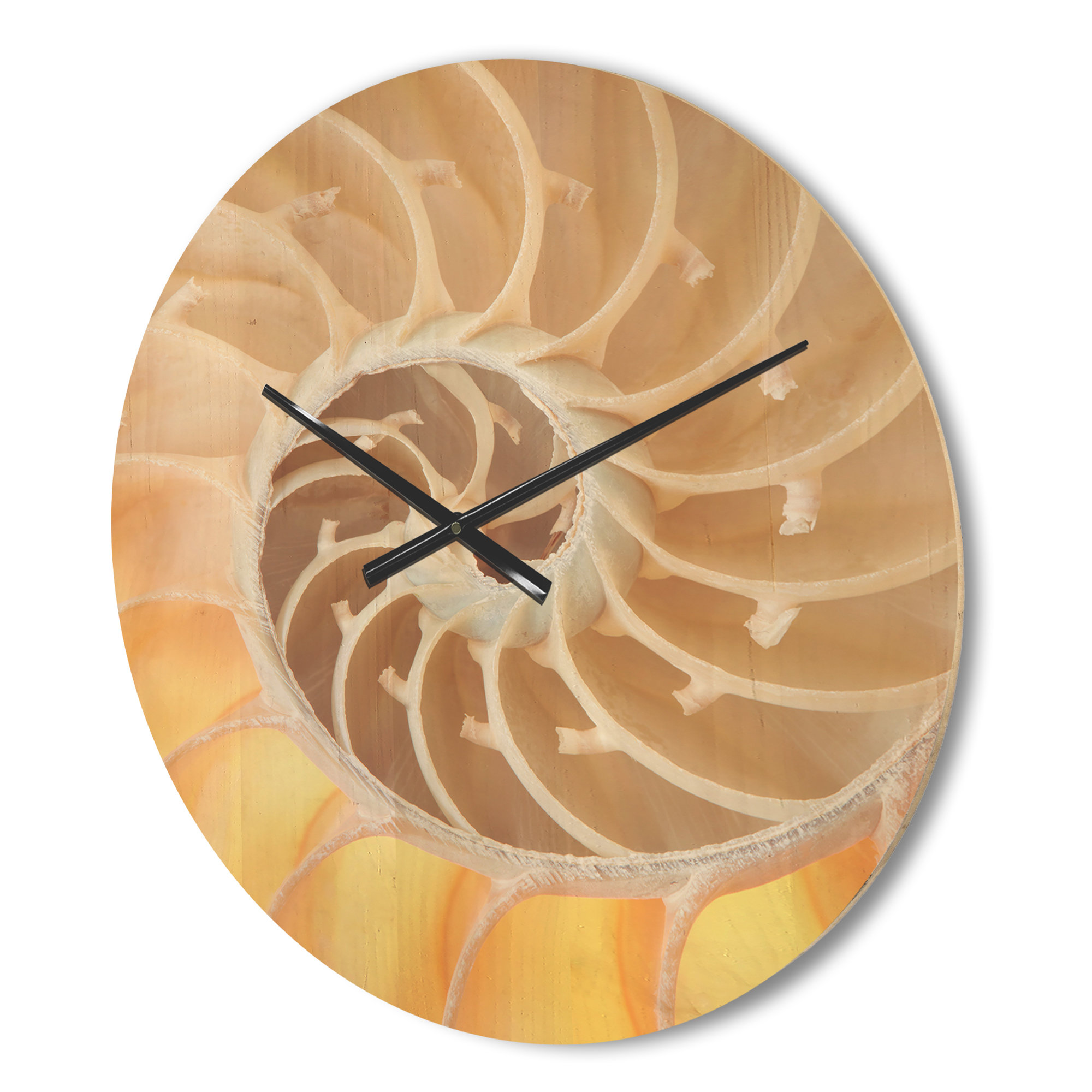 East Urban Home Golden Nautilus Shell Pattern - Modern Wood Wall Clock ...