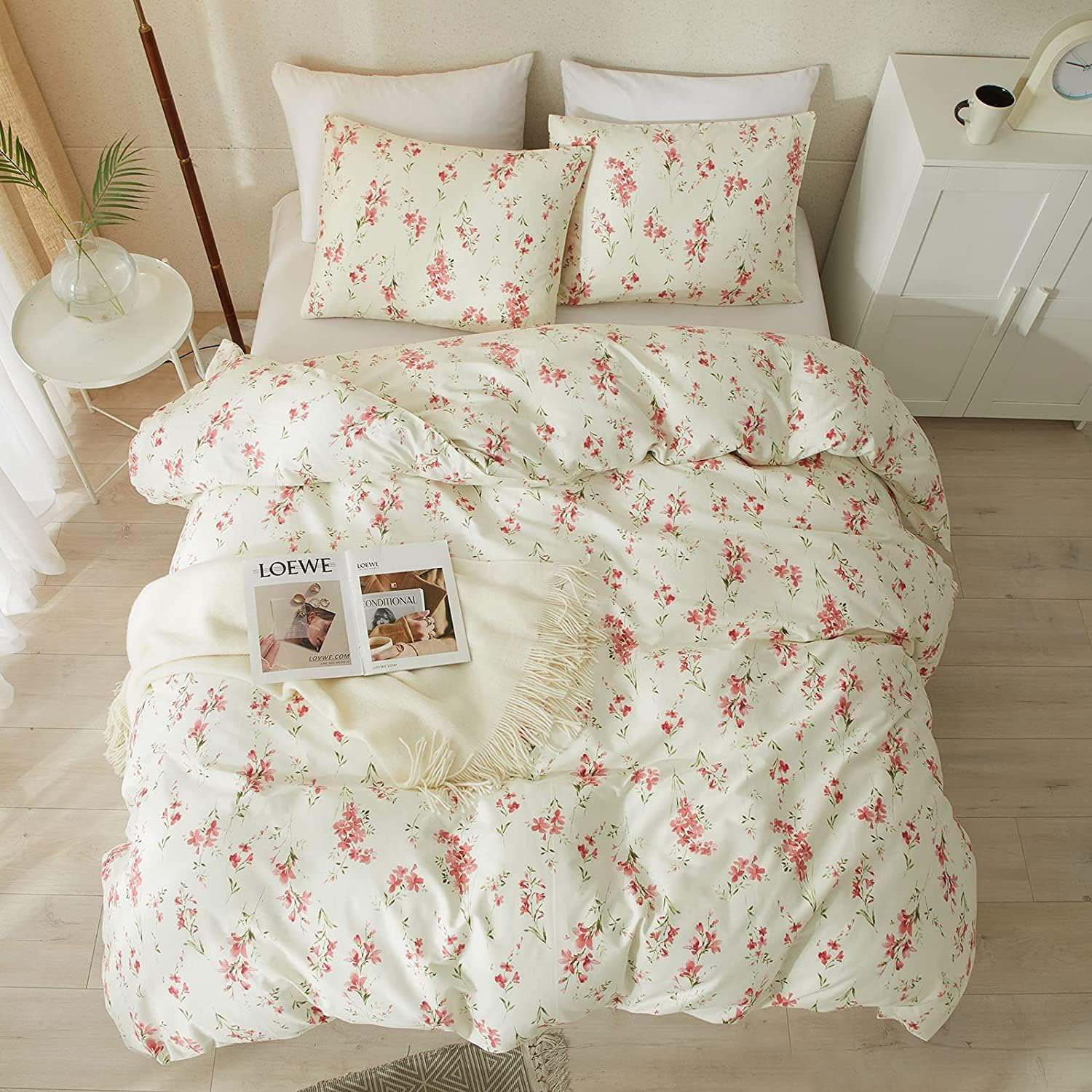 MODVAT 3PCS Cotton Chic Girls Small Pink Flower Pattern Duvet Cover Set ...