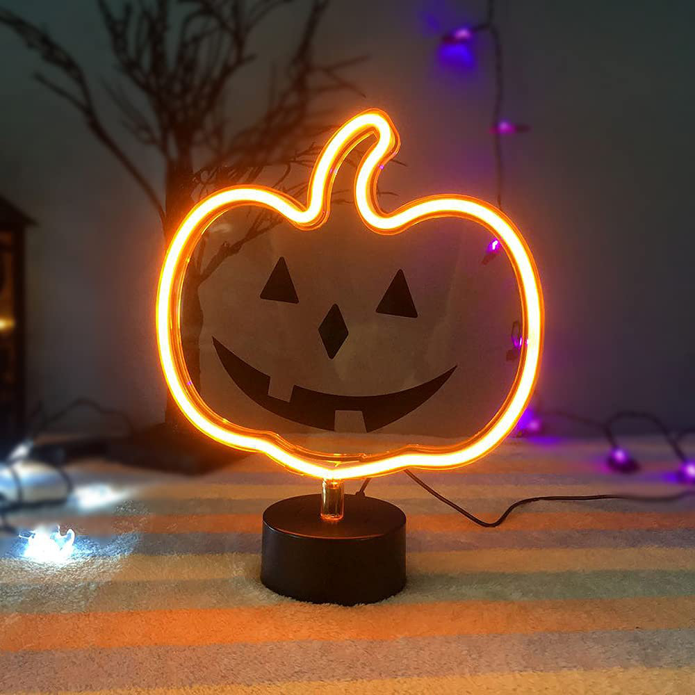 The Holiday Aisle® Halloween Pumpkin Table Neon Light Orange Glowing ...