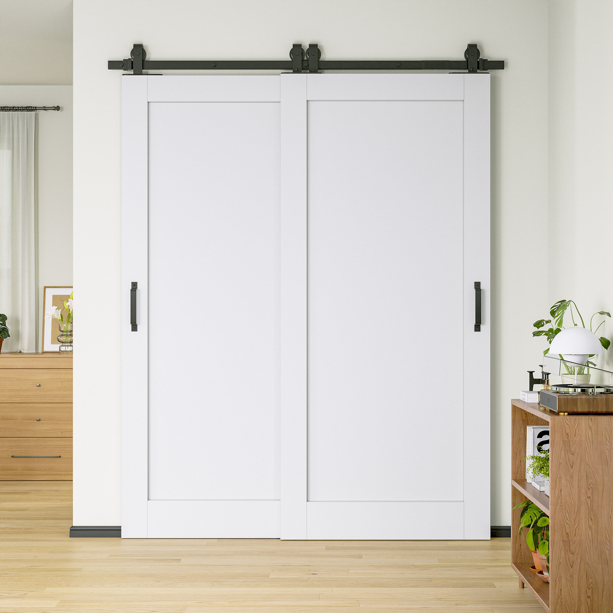 HOZONE Bypass Barn Door-White Primed Solid Core Sliding Barn Door With ...