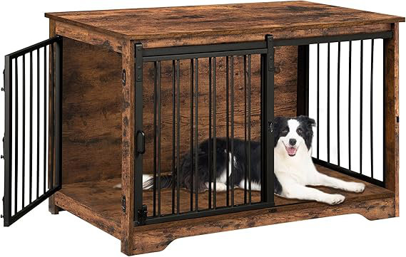Lily Manor Dog Crate Furniture, 100 cm Double Door Wooden Dog Crate ...