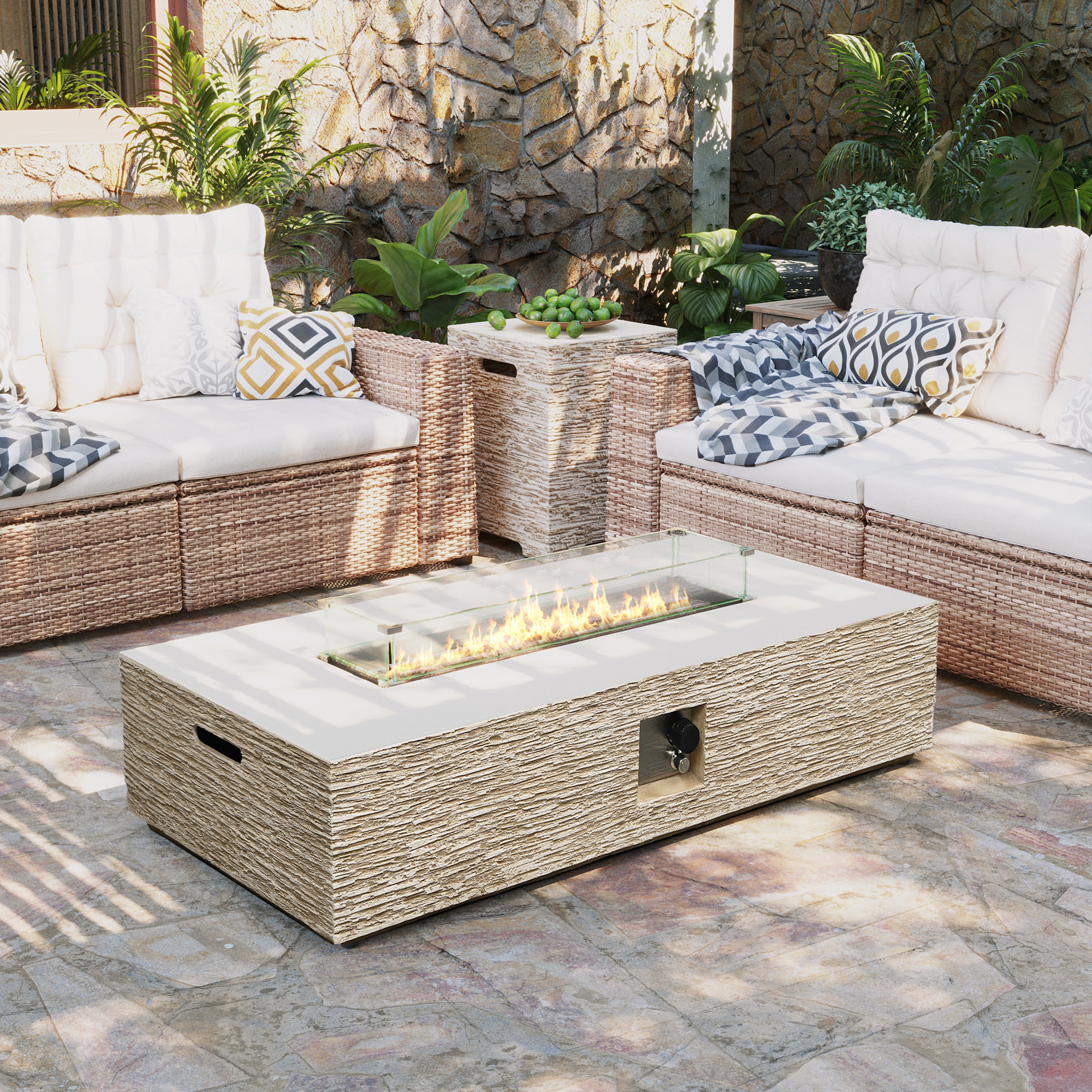 Latitude Run® 56 in. Rectangular Magnesium Oxide Outdoor Fire Pit Table ...