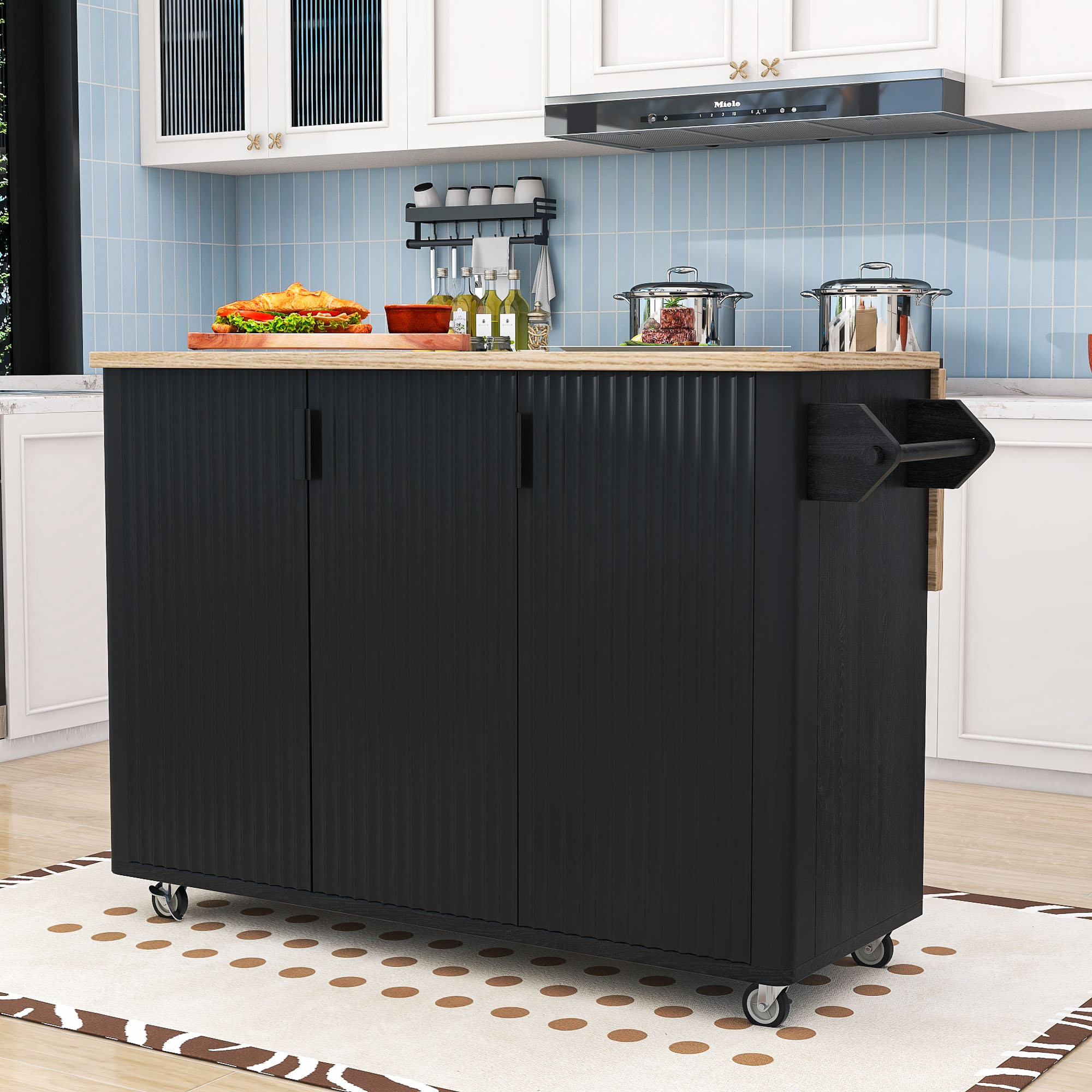 Latitude Run® Corilla Farmhouse Rolling Wooden Kitchen Cart with ...