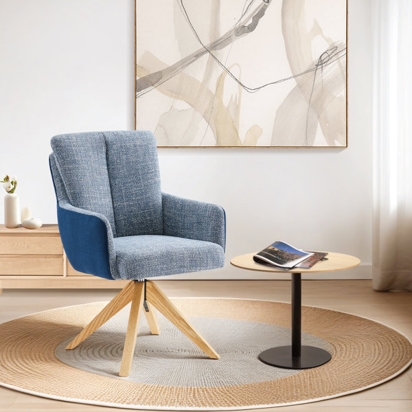 George Oliver Zyshon Linen Upholstered Swivel Accent Armchair with Wood ...