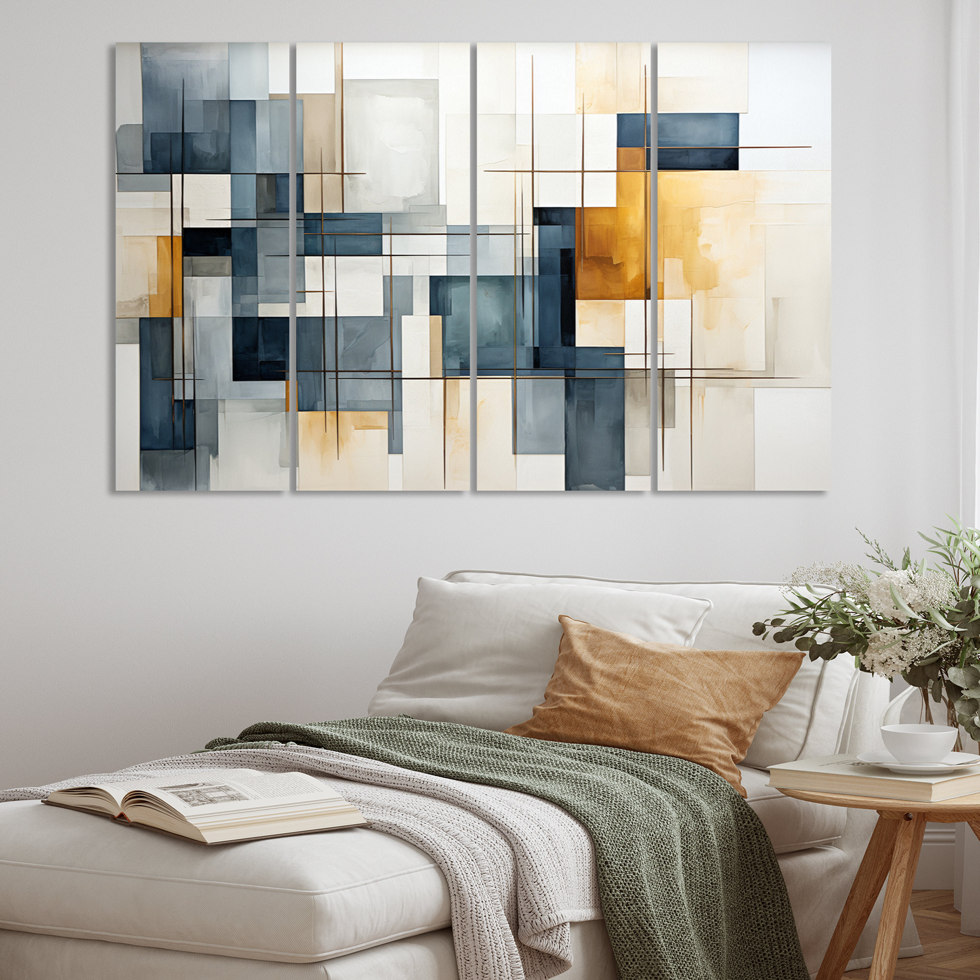 Wrought Studio™ Blue Grey Line Art Abstract Geometrics III Blue Gray ...