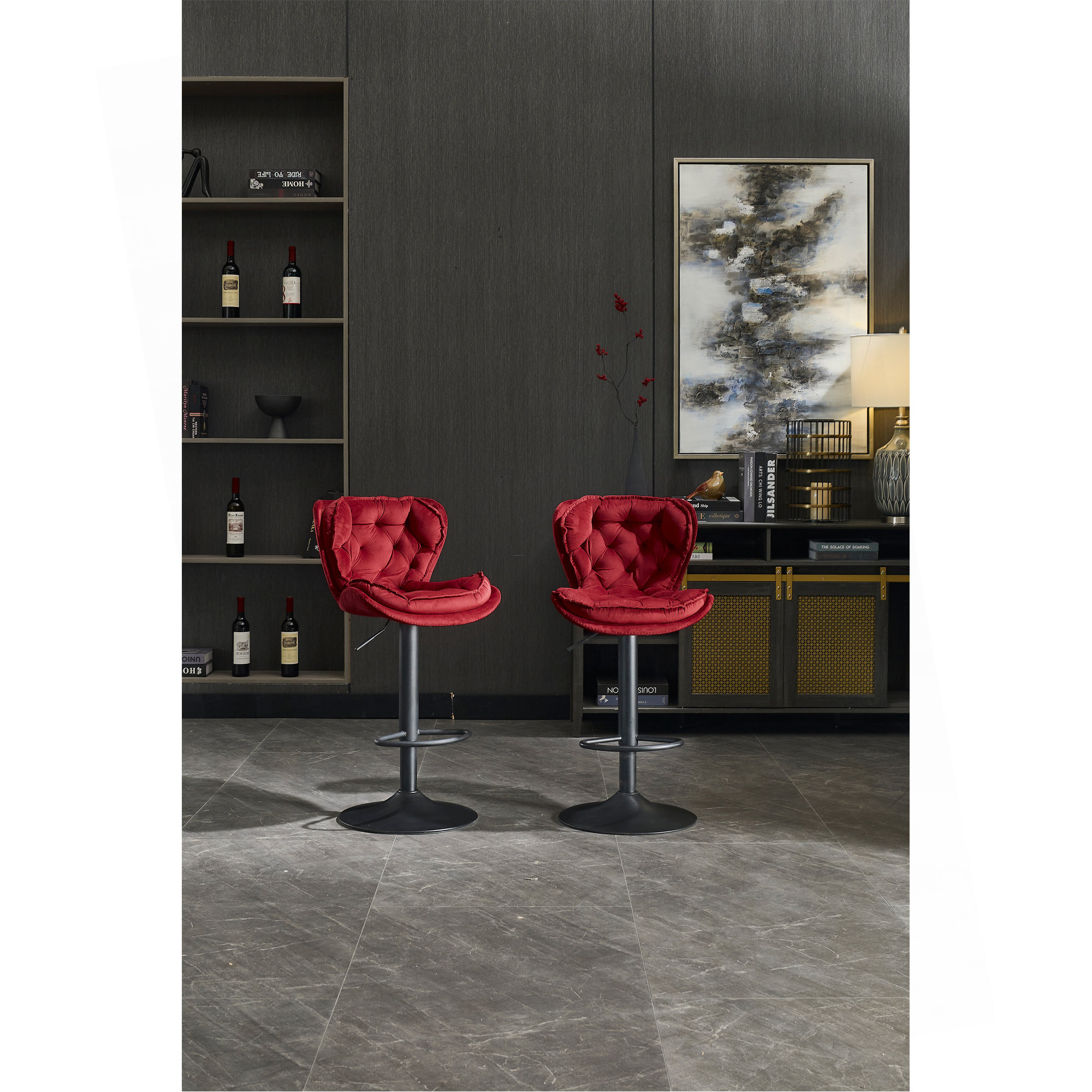 Latitude Run® Set Of 2 Bar Stools With Powder Footrest And Base Swivel ...