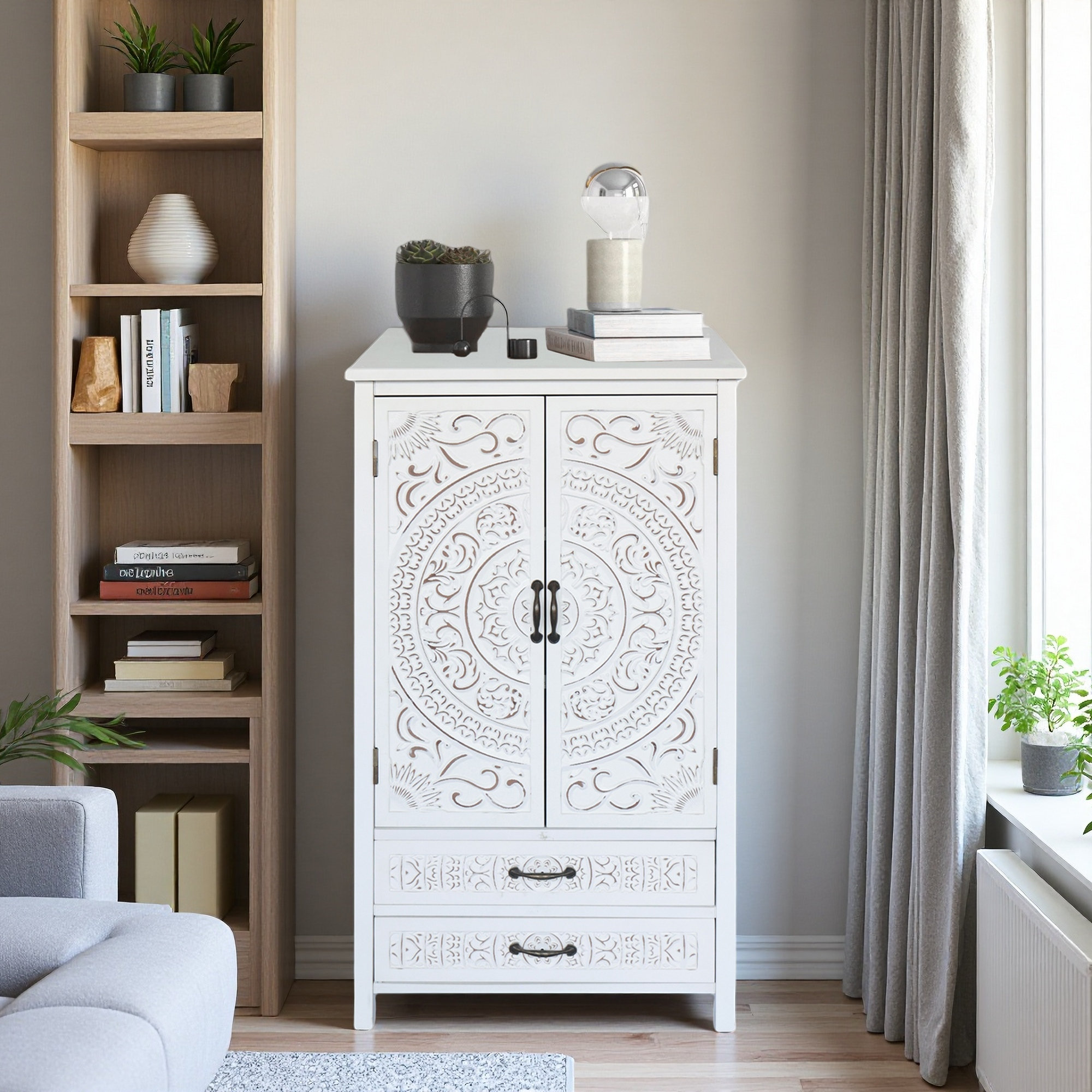 Bungalow Rose 27''Accent Tall Tower Storage Cabinet - Rustic Wood ...