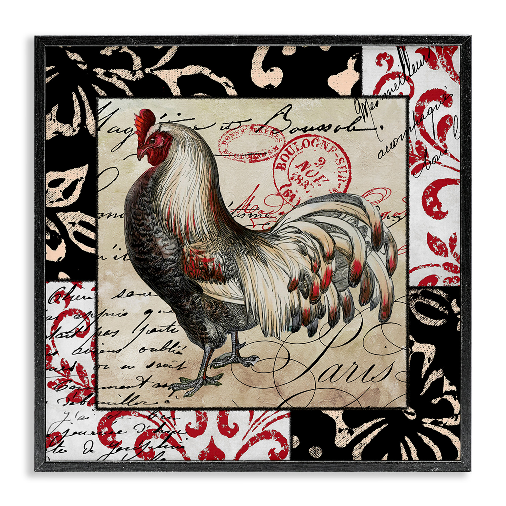 Stupell Industries Hen with Vintage Cursive Framed Giclee Art by Sasha ...