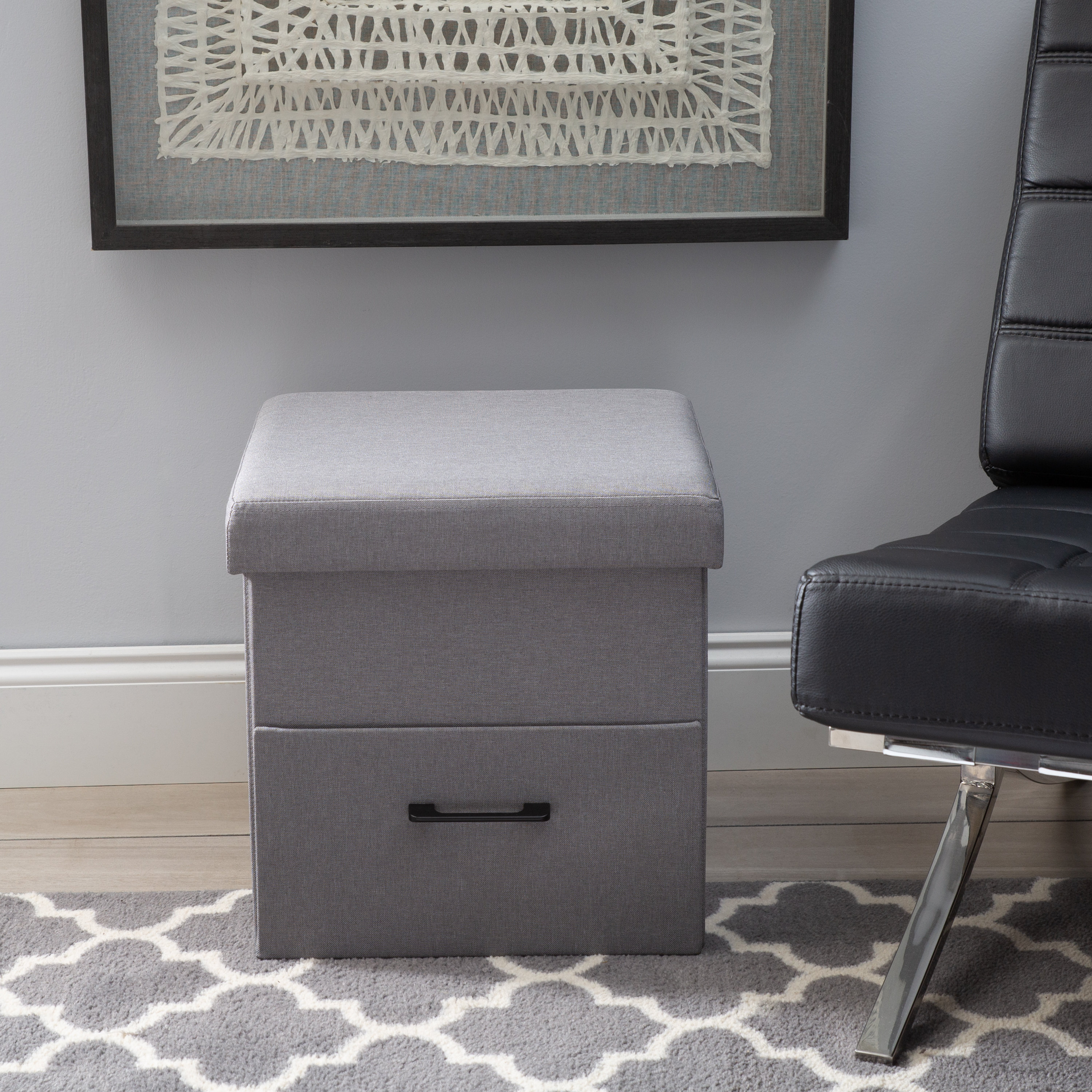 Simplify Collapsible Storage Ottoman With Drawer In Grey | Wayfair