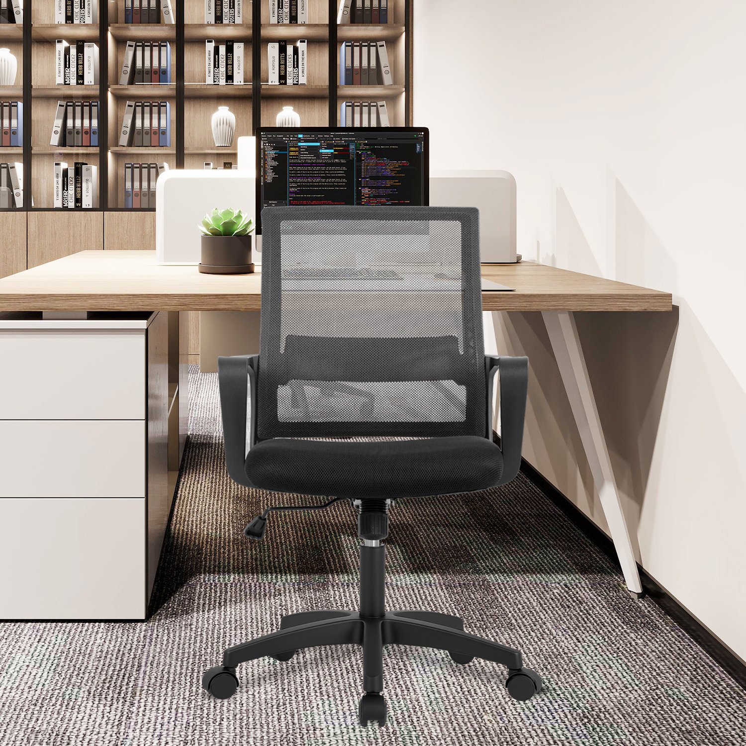 FDW Office Chair Ergonomic Desk Chair Comfortable Mid-Back Mesh Task ...