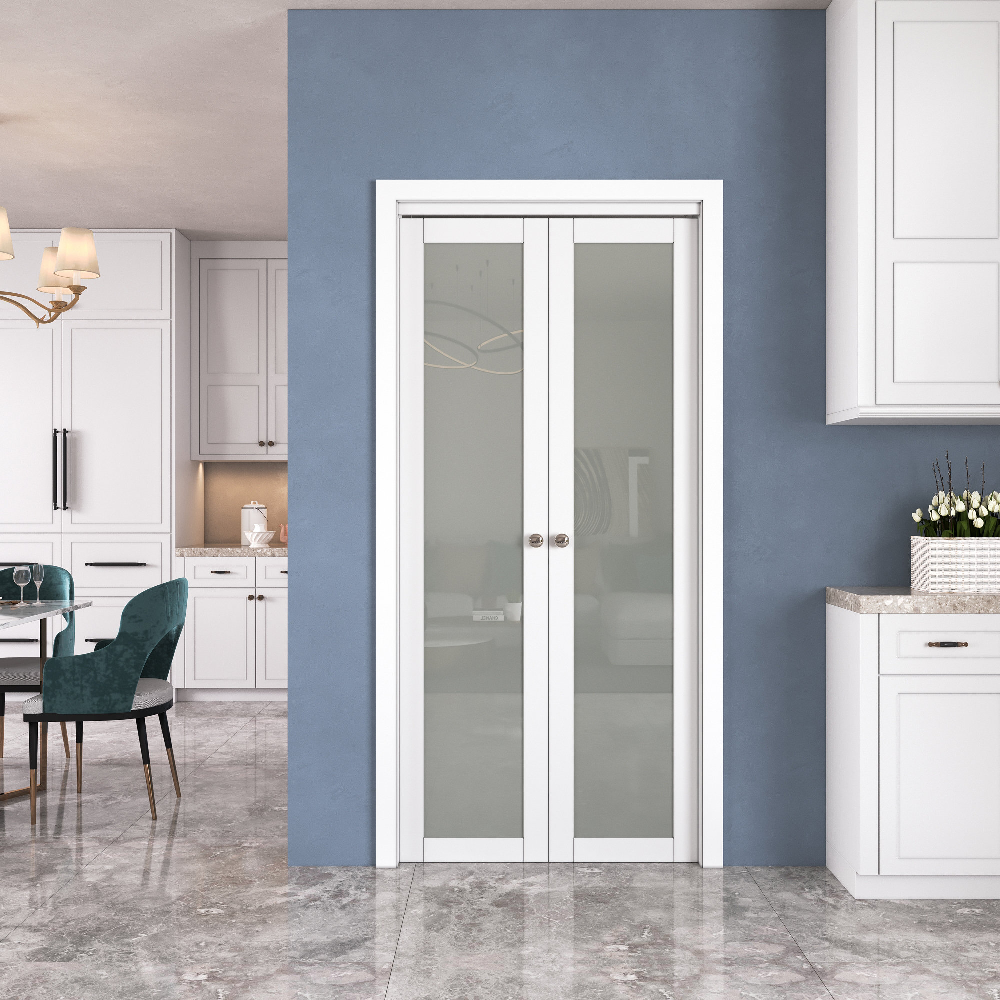 Win Stellar 1-Lite Forested Glass French-Pivot Doors Or Bi-Fold Doors ...