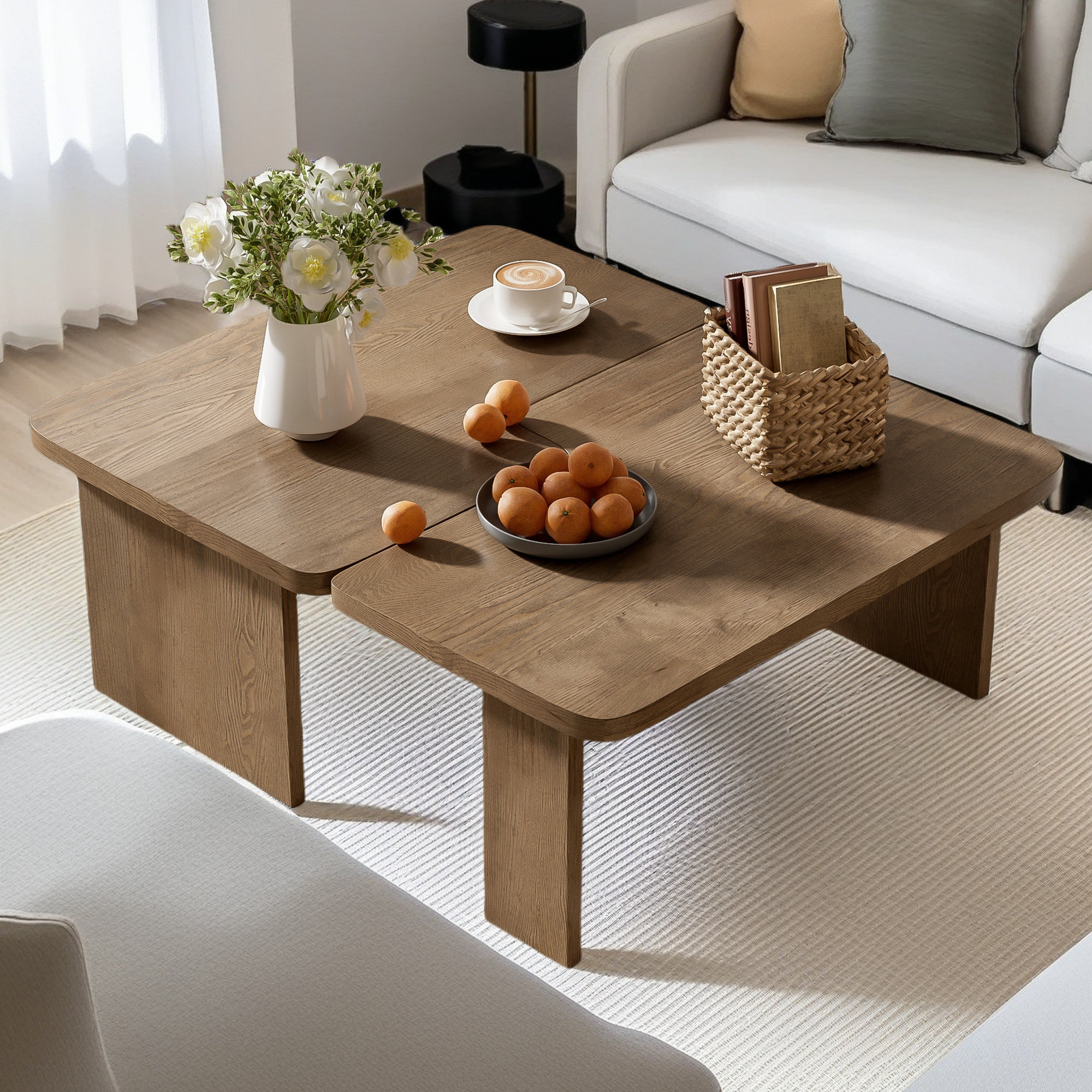 Ebern Designs Modern Minimalist Coffee Table Set, Rectangle Coffee ...