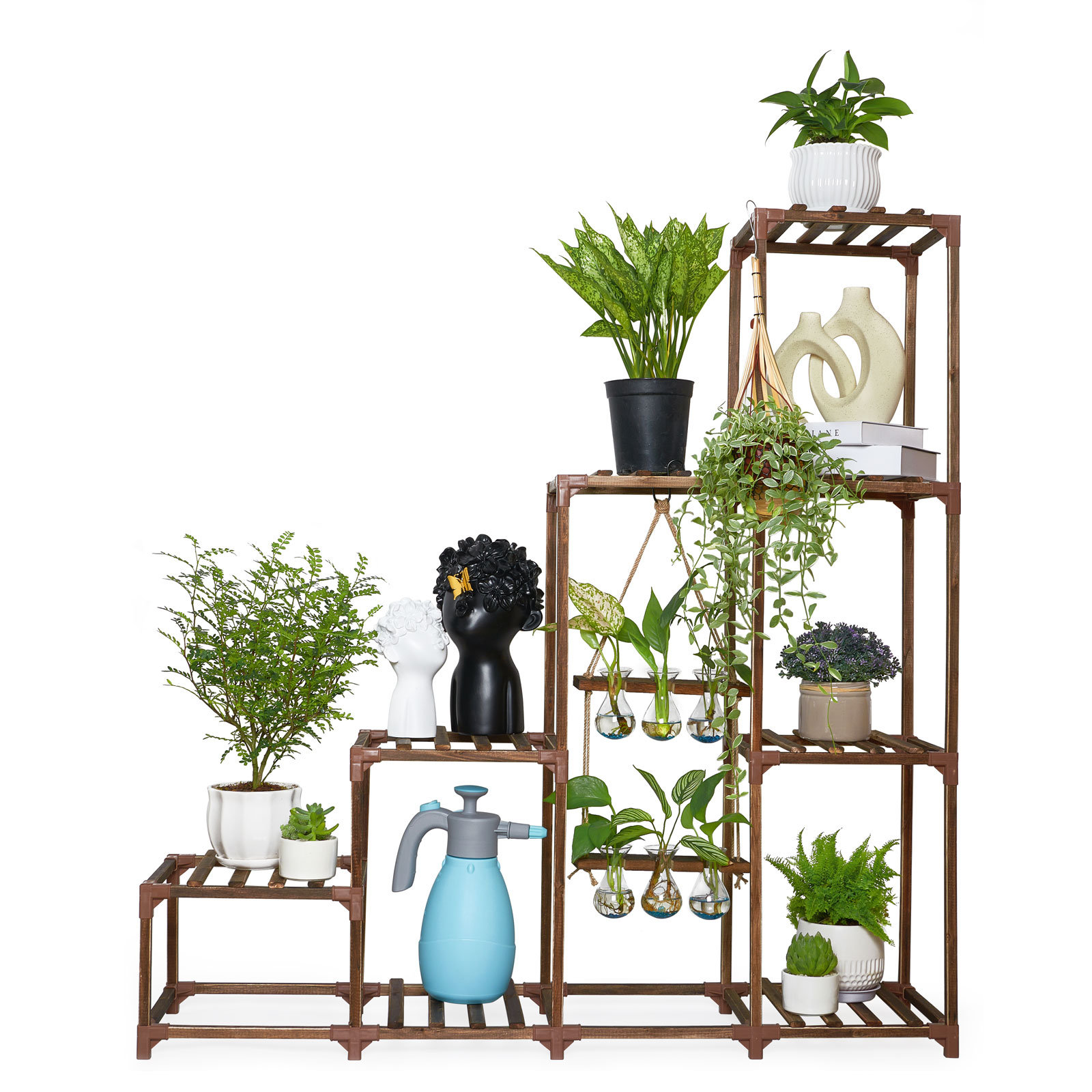 Arlmont & Co. Plant Stand Indoor Outdoor 8 Tiers Wood Plant Shelf For ...